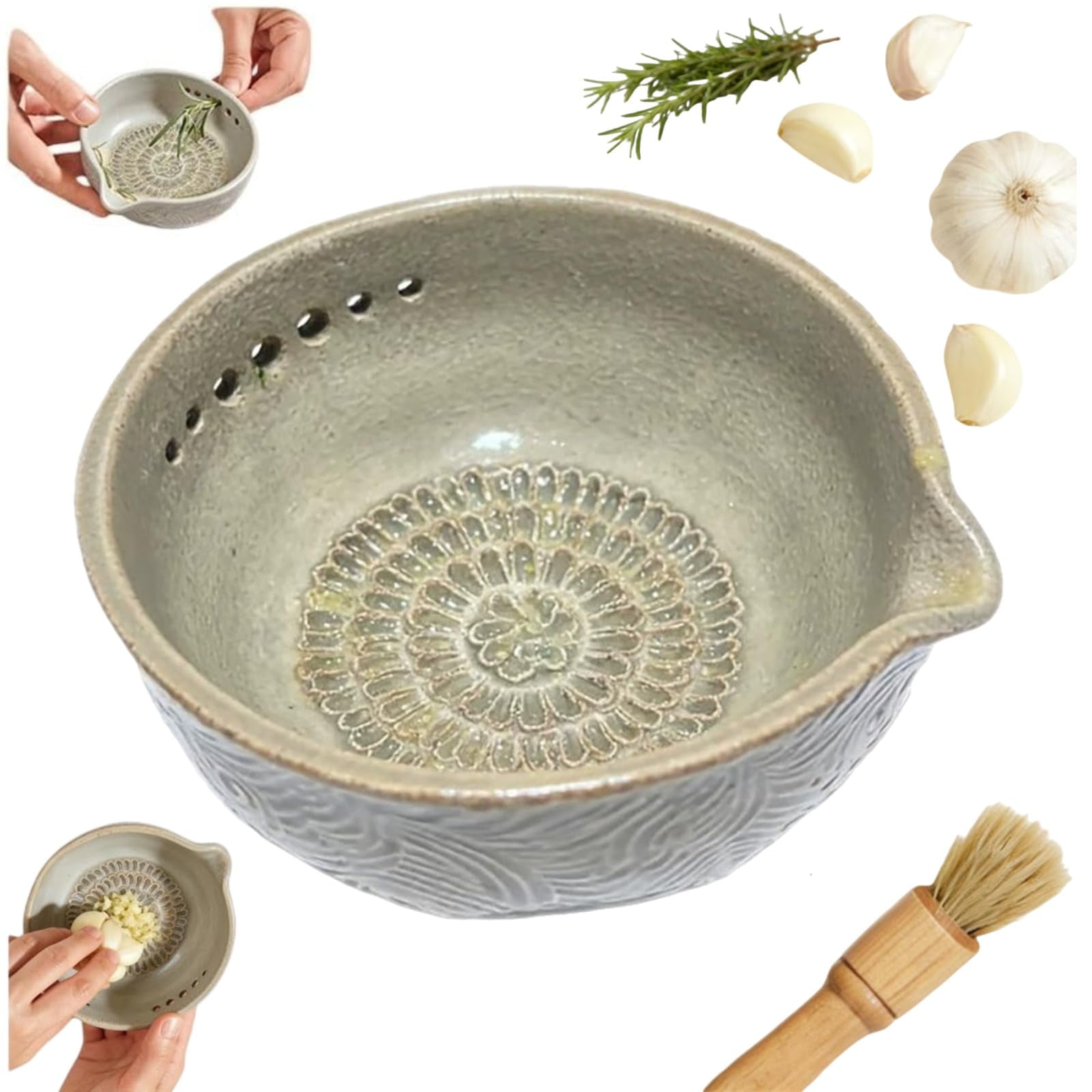 Handmade Garlic Grater & Herb Bowl, Garlic Grinder Plate Multi ...