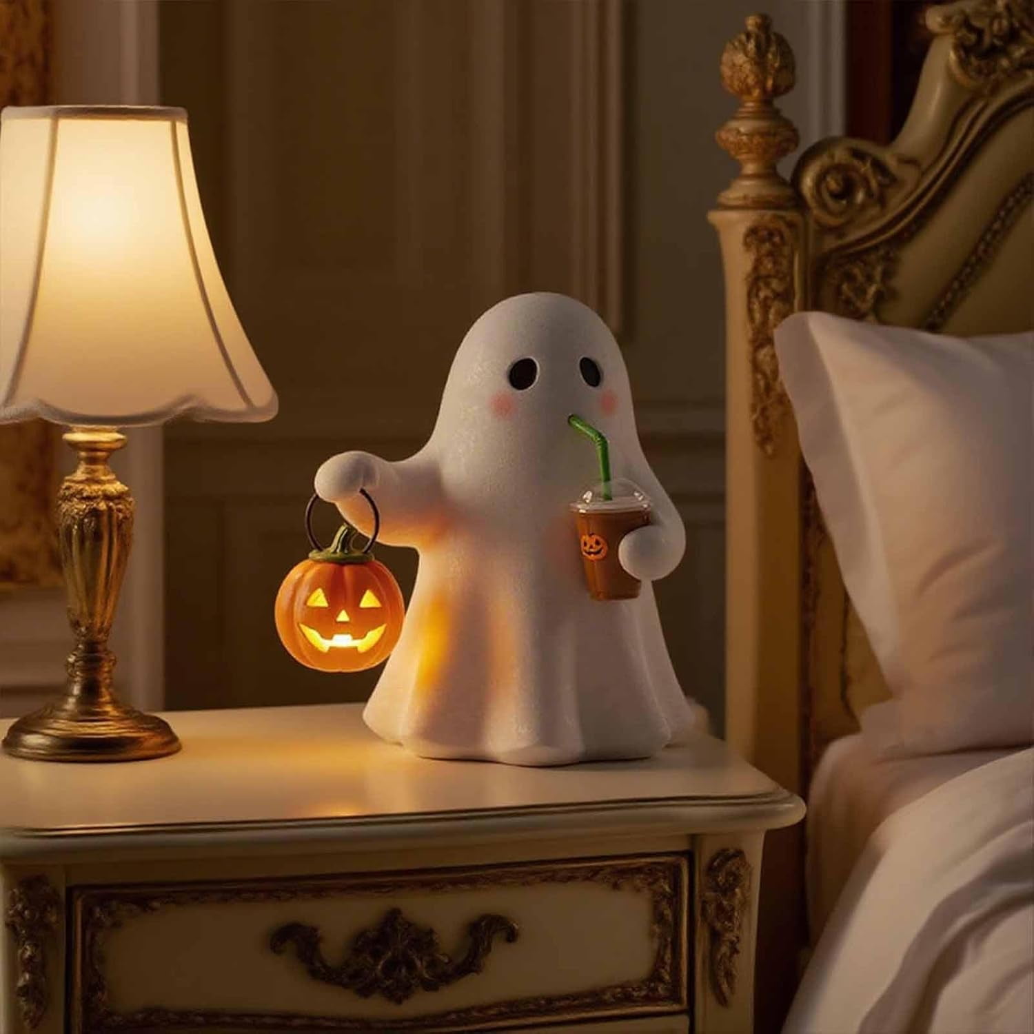 Handmade Ghost Coffee Pumpkin Night Light - Halloween Cute 3D LED ...