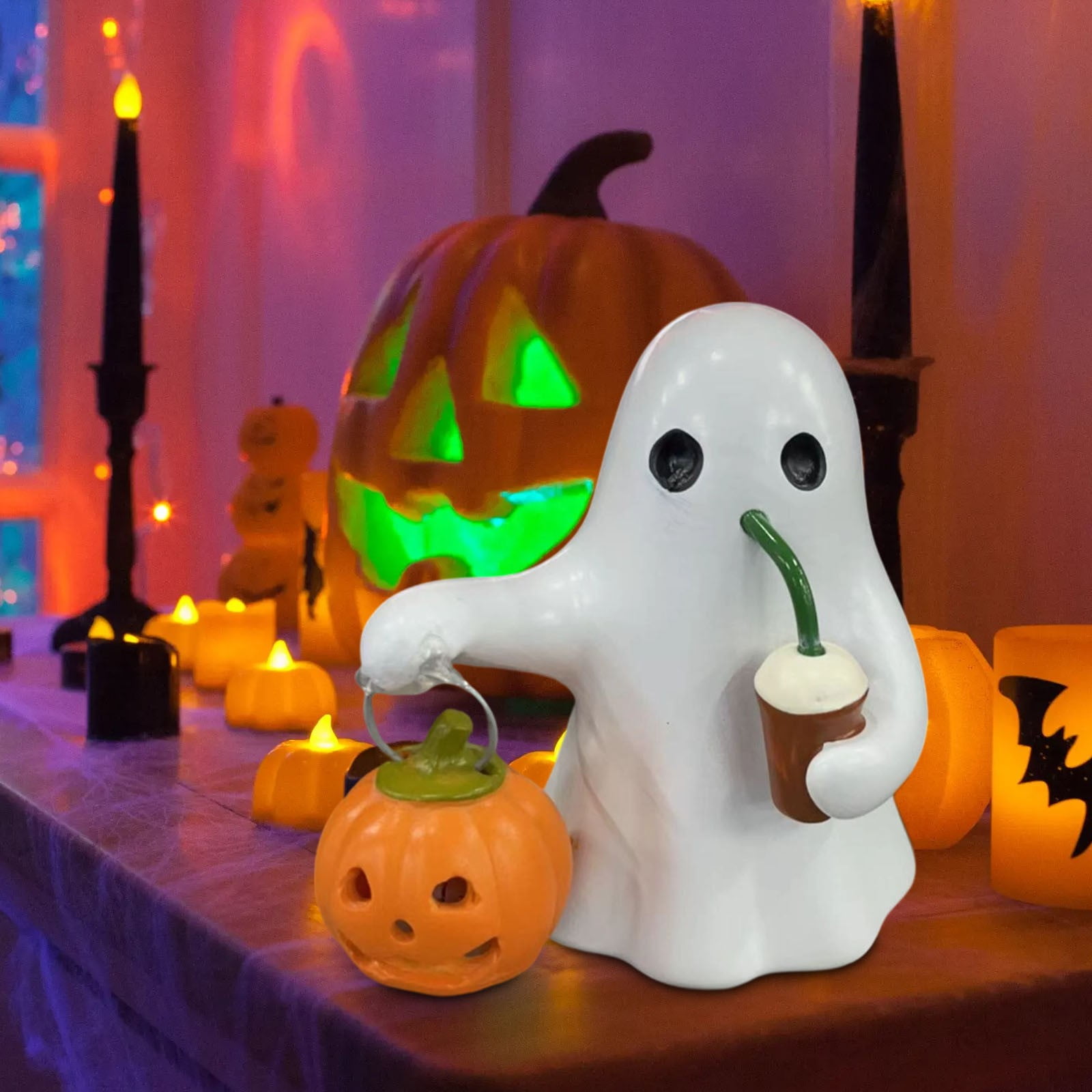 Handmade Ghost Coffee Pumpkin Night Light | Resin Craft Lamp ...