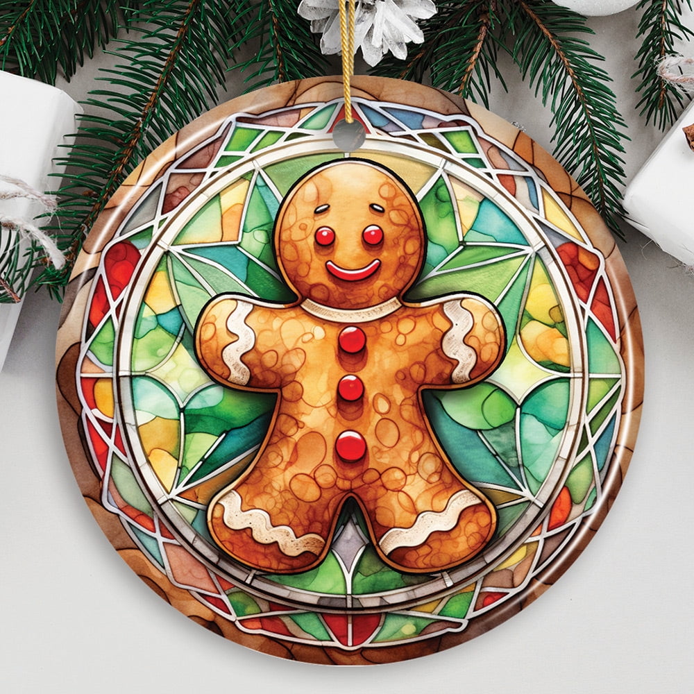Handmade Gingerbread Man Stained Glass Style Ceramic Ornament ...