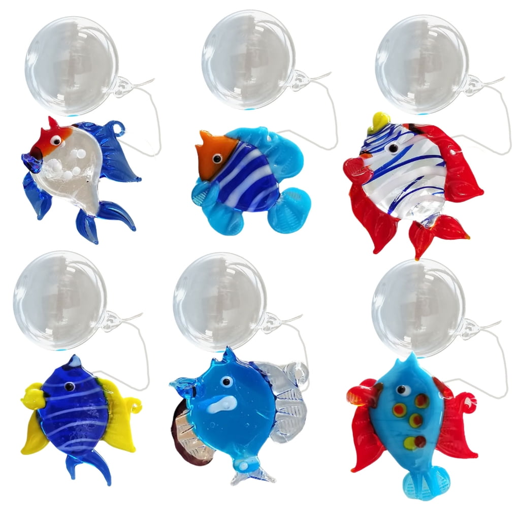 Handmade Glass Fish Decorations with Bubble, 6Piece Aquarium Float ...