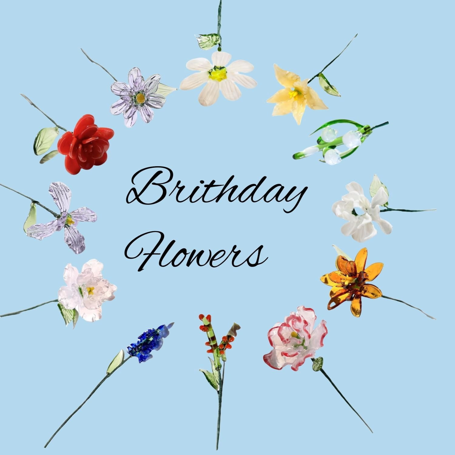 Handmade Glass Flowers - Blown Glass Flowers with Stems, Glass Birth ...