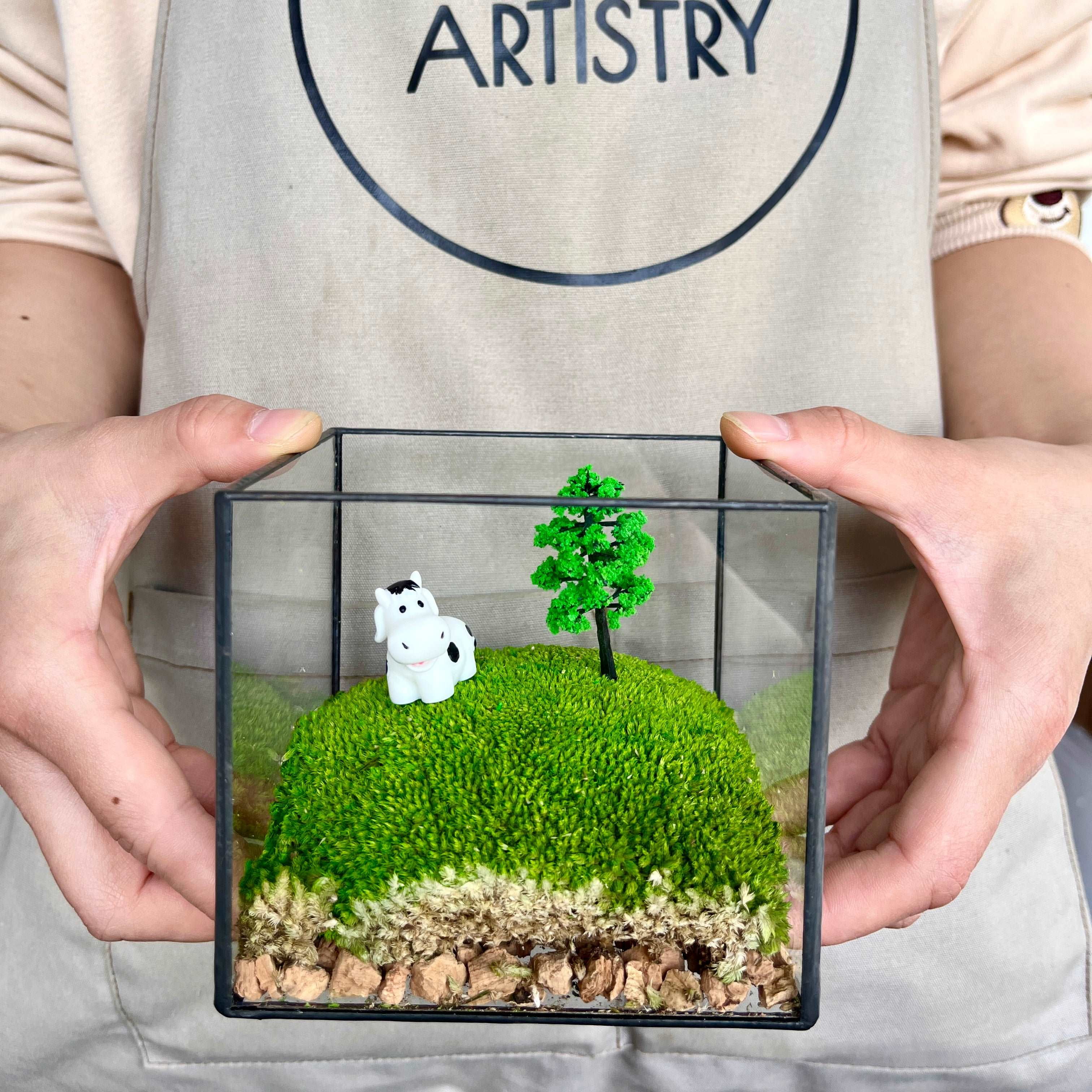 Handmade Glass Terrarium Mossbox Happy Chubby Cow Micro Landscape with ...