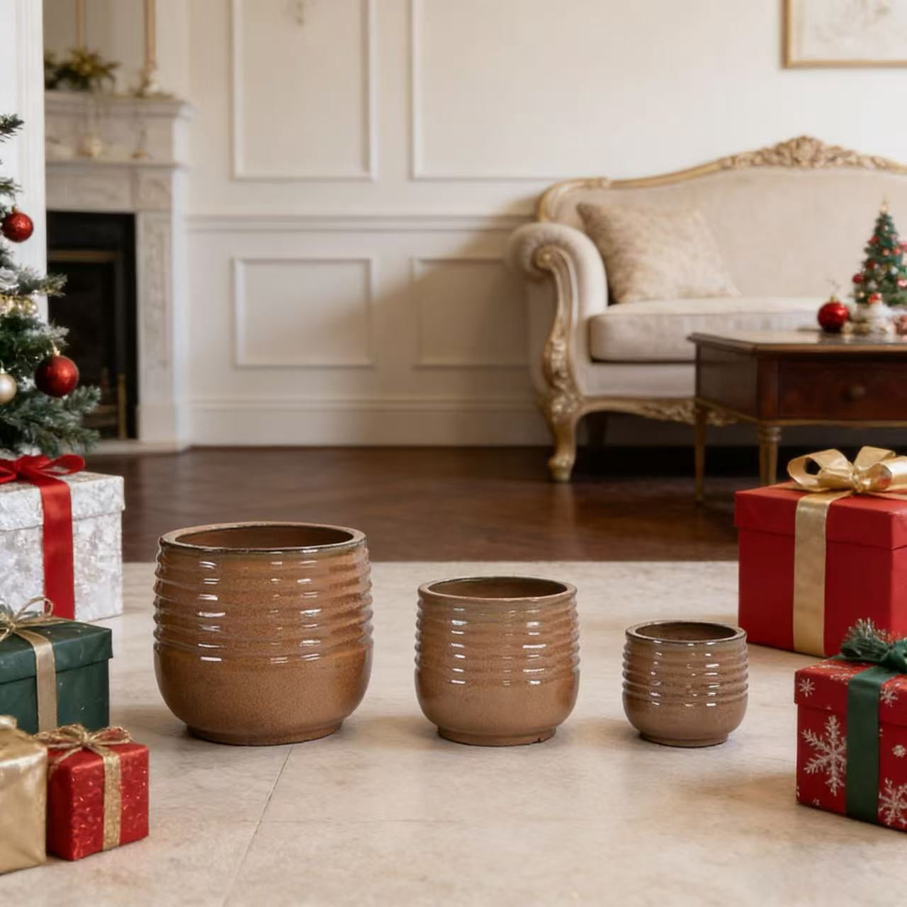 Handmade Glazed Ceramic Planter Set of 3, 15/11/8 Inch Diameter ...