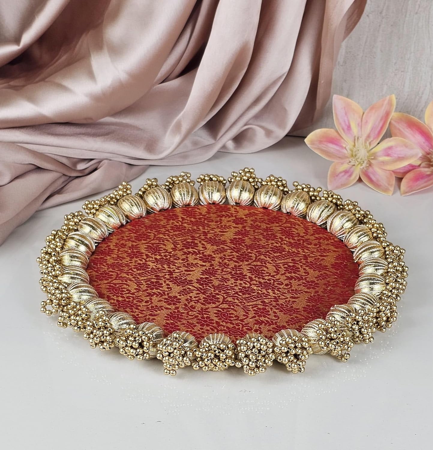 Handmade Gota Patti 1 PC Engagement Ring Platter with Golden Moti ...