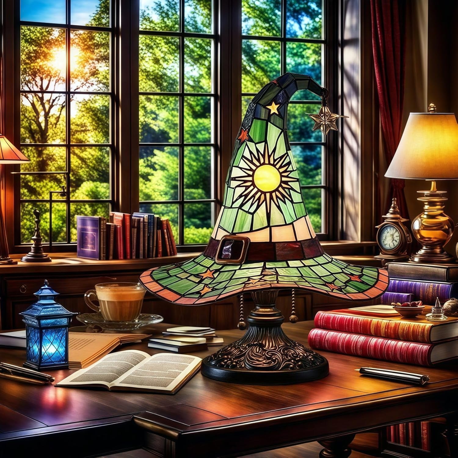 Handmade Gothic Witch Hat Lamp,Witch Hat Lamp Stained Glass Resin,Small Wizard Hats Shape Spooky ...