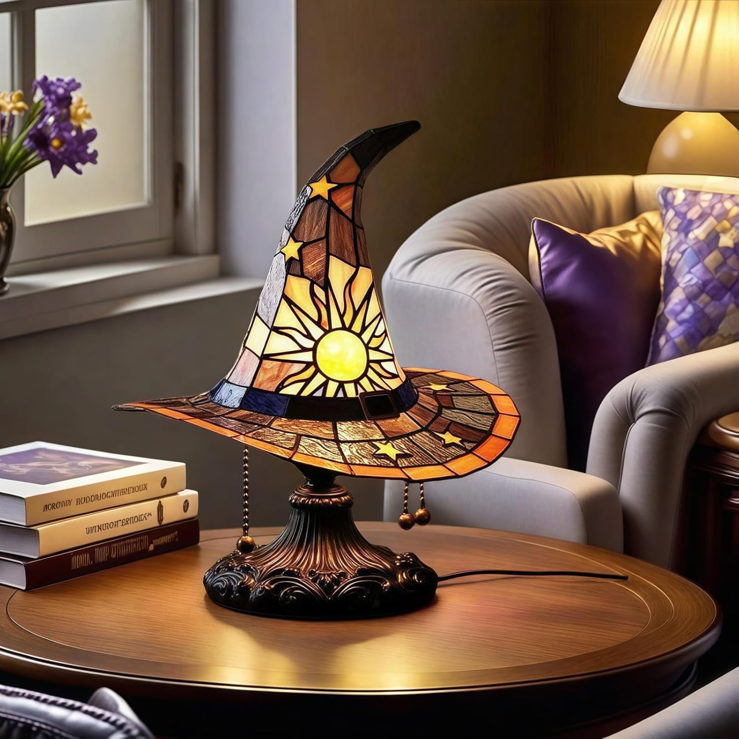 Handmade Gothic Witch Hat Lamp,Witch Hat Lamp Stained Glass Resin,Small ...