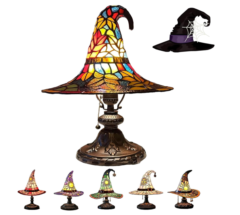 Handmade Gothic Witch Hat Night Light –Witch Hat Lamp Stained Resin LED ...
