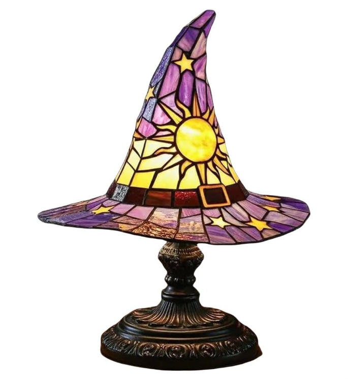Handmade Gothic Witch Hat Night Light –Witch Hat Lamp Stained Resin LED ...