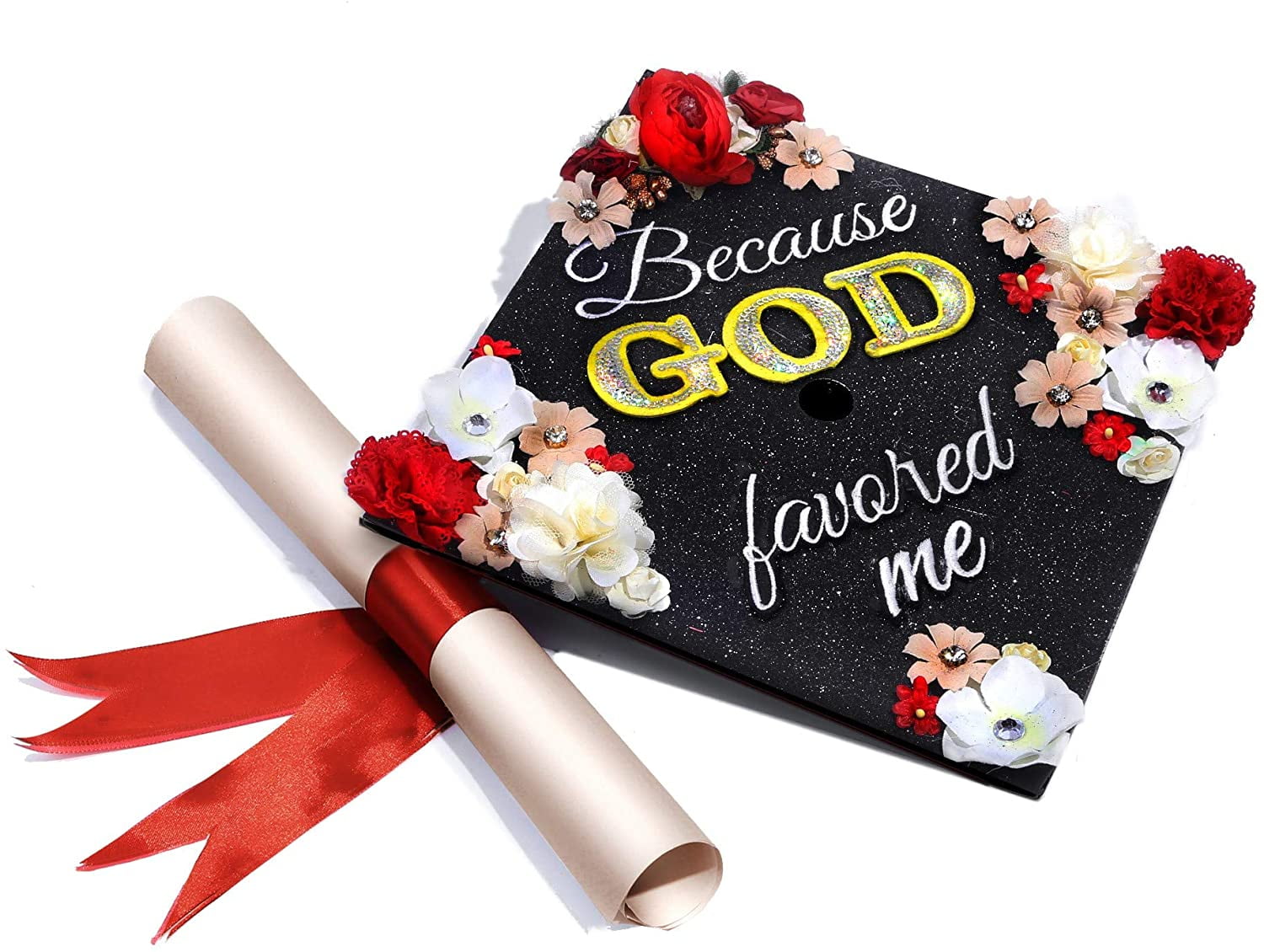 GradWYSE Handmade Grad Cap Topper with 3D Flowers & Stitched Quotes ...