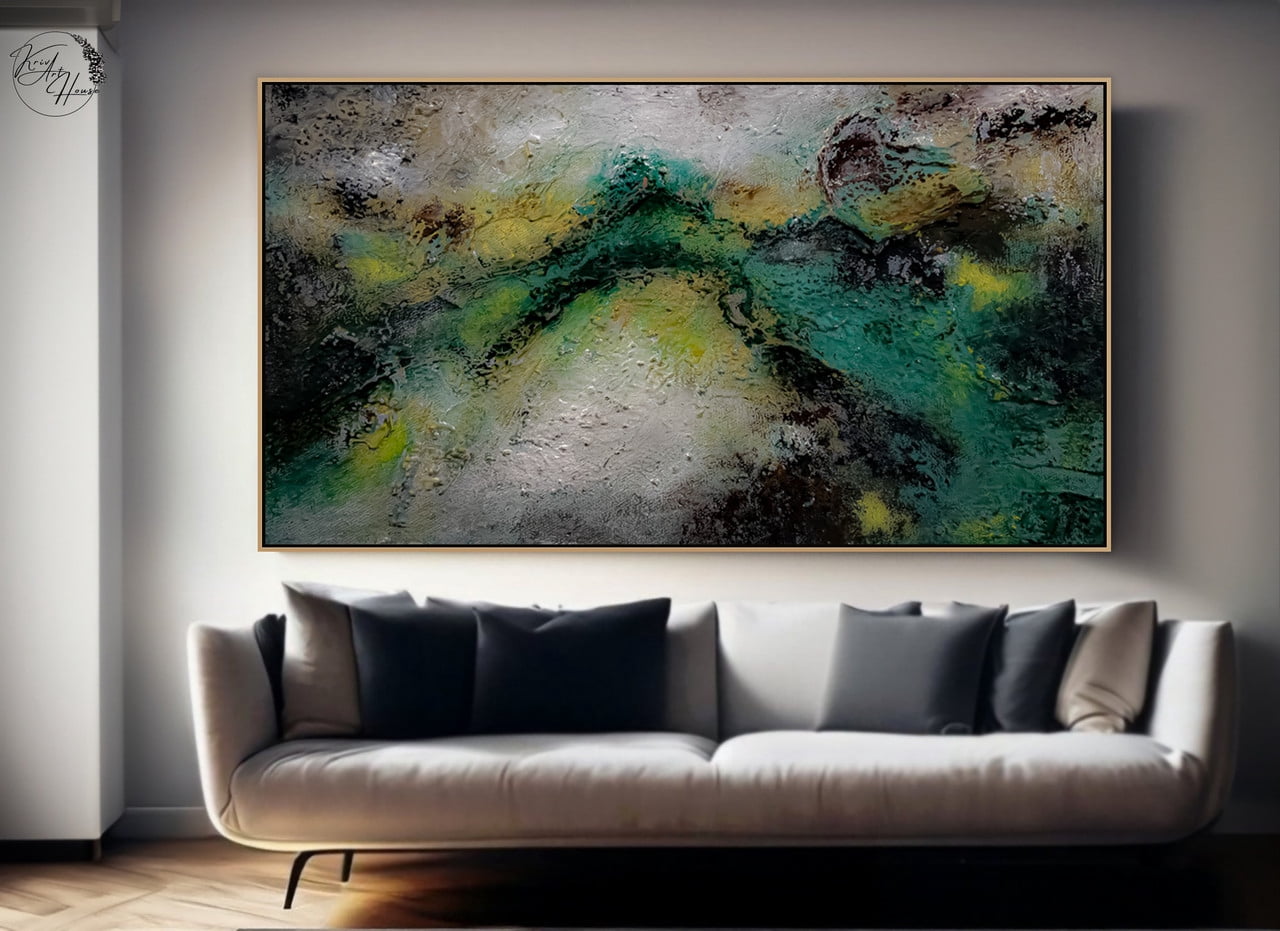 Handmade Green Abstract Canvas Wall Art Textured Modern Painting Large ...