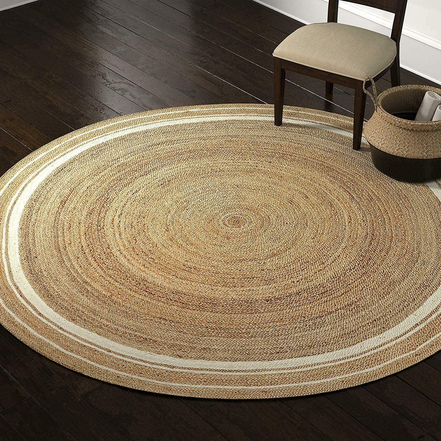 Handmade Hand Woven Boho Braided Jute Area Rug Natural Fibers Round ...