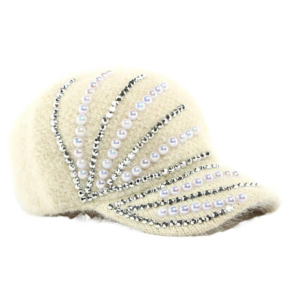 Handmade Hat for Women, Autumn and Winter New Pearl Warm Baseball Cap ...