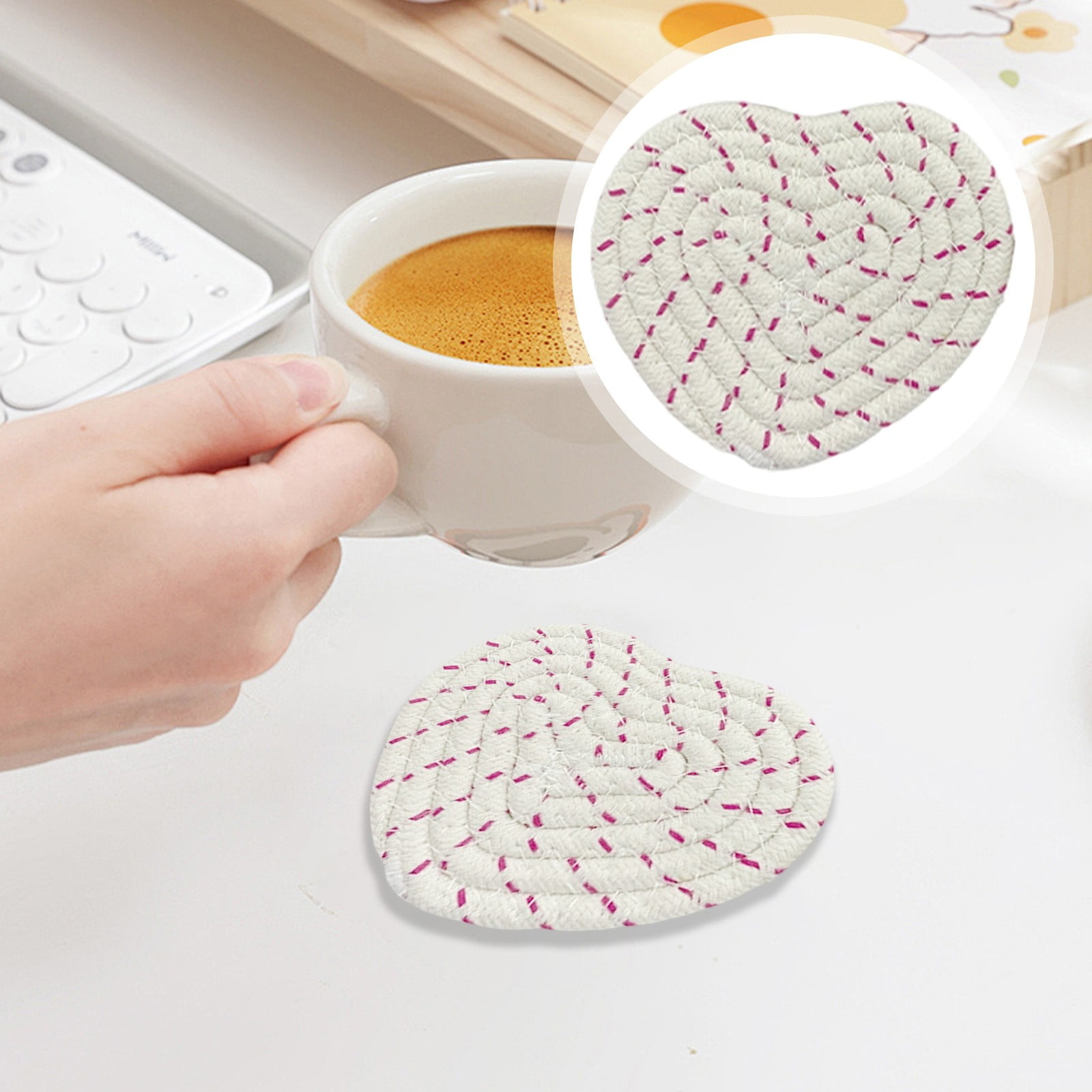 Handmade Heart Coasters, Absorbent Cotton Coasters for Gift Coffee ...