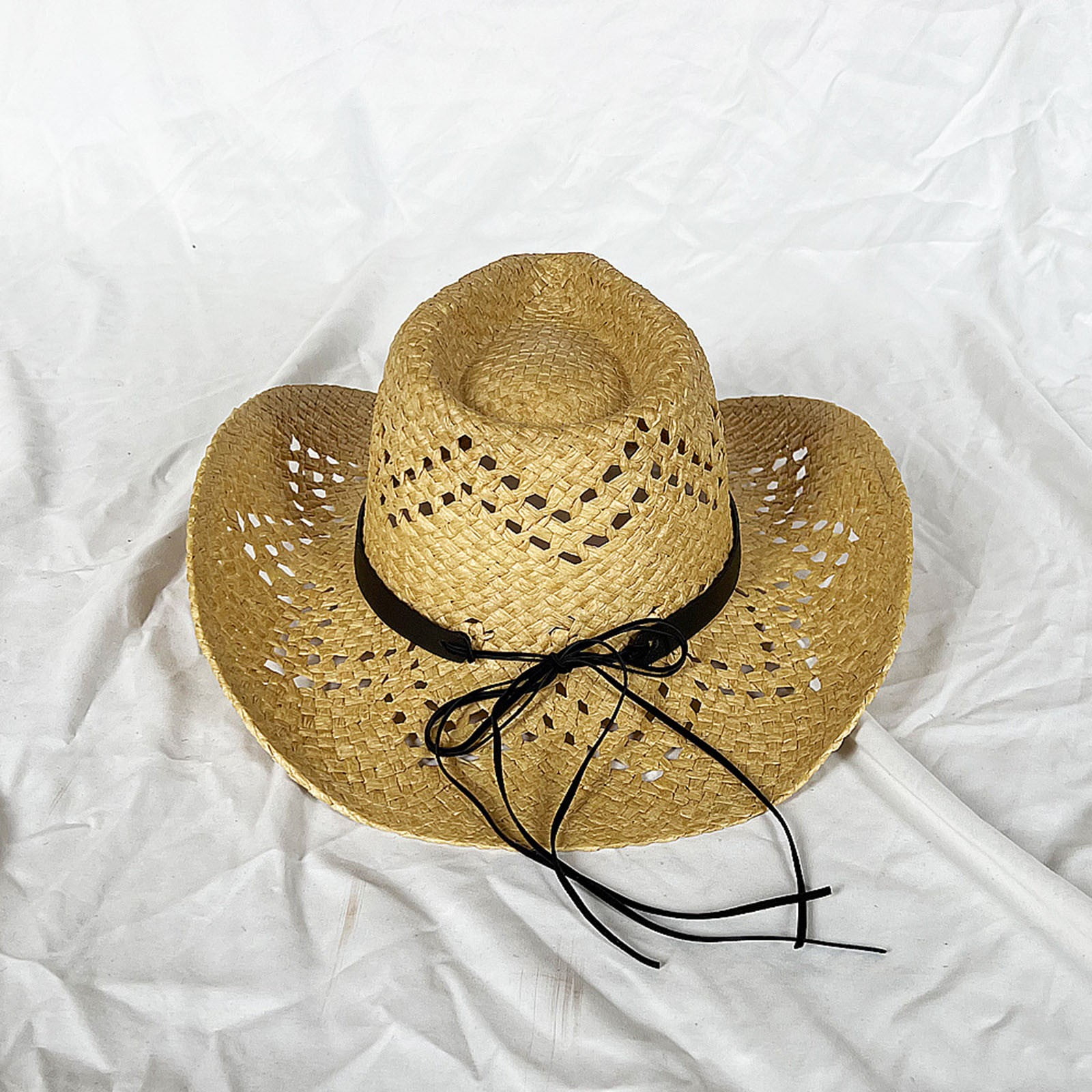 Handmade Hollow Straw Hat Cowboy Hat With Curled Brim And Raised Edge ...