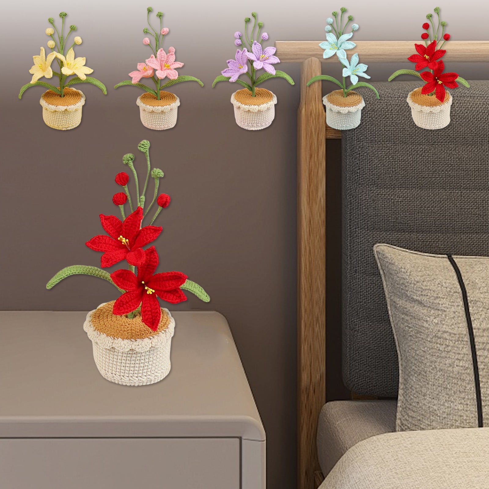 Handmade Home Decoration Yarn Weaving Simulated Flower, Desktop Bonsai ...