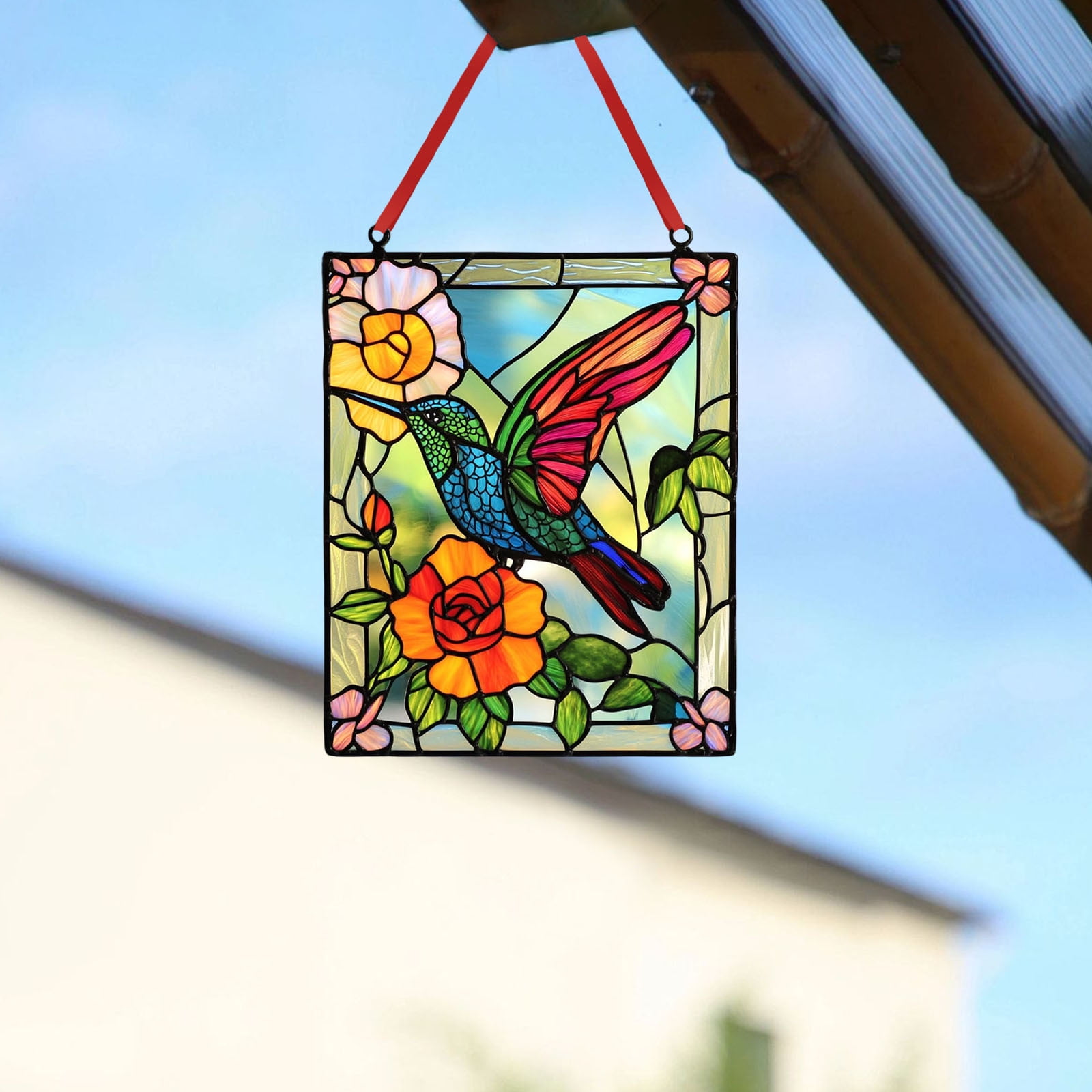 Handmade Hummingbird Stained Glass Sun Catcher - Vibrant Window Hanging ...
