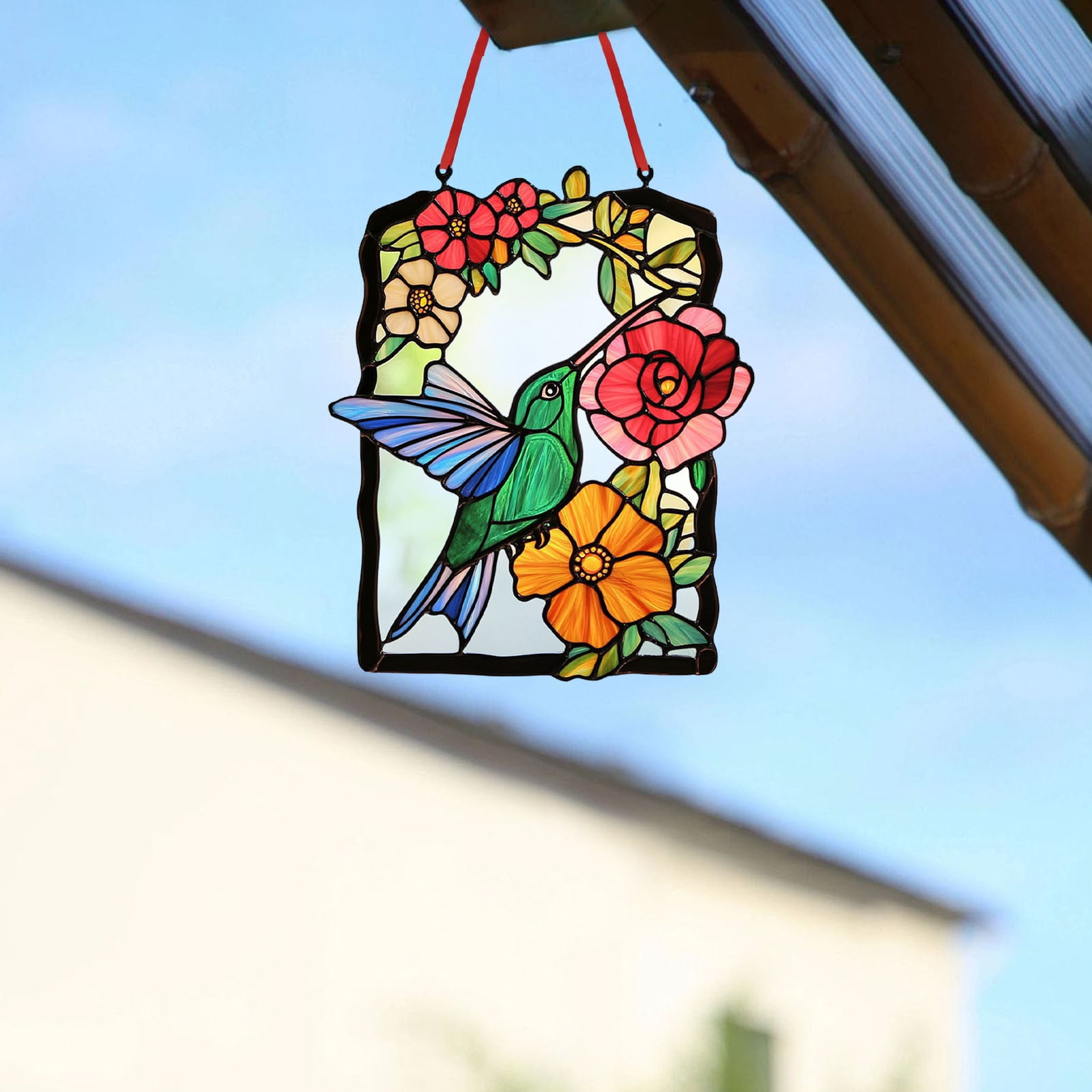 Handmade Hummingbird Stained Glass Sun Catcher - Vibrant Window Hanging ...