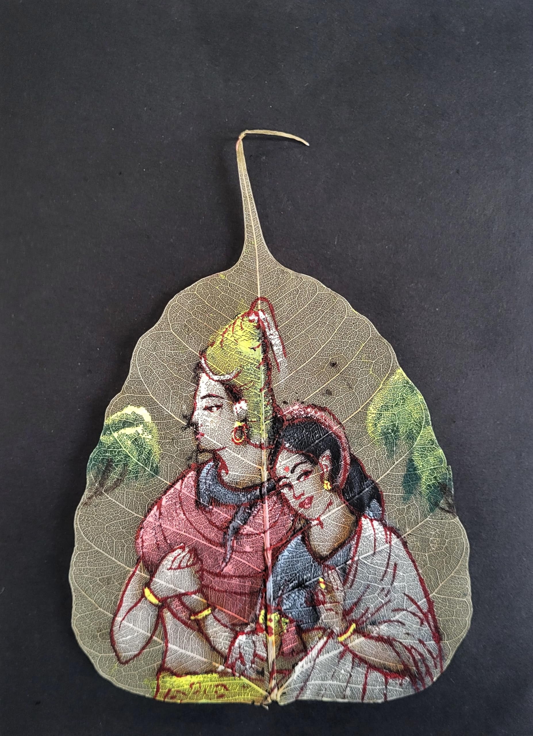 Handmade Indian Leaf Painting - Romantic Couple Portrait - Pipal Leaf ...