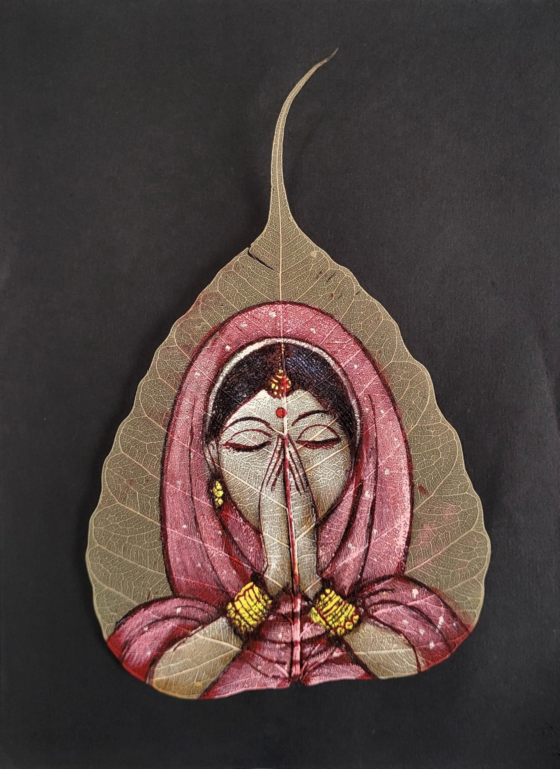 Handmade Indian Leaf Painting - Traditional Woman Portrait - Pipal Leaf ...