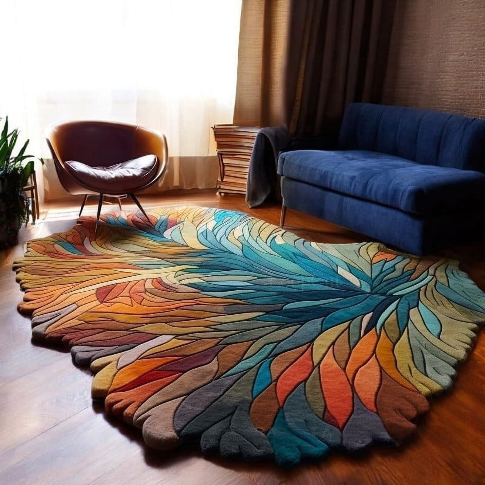 Handmade Irregular Shape Wool Area Rug | Unique Contemporary Botanical ...