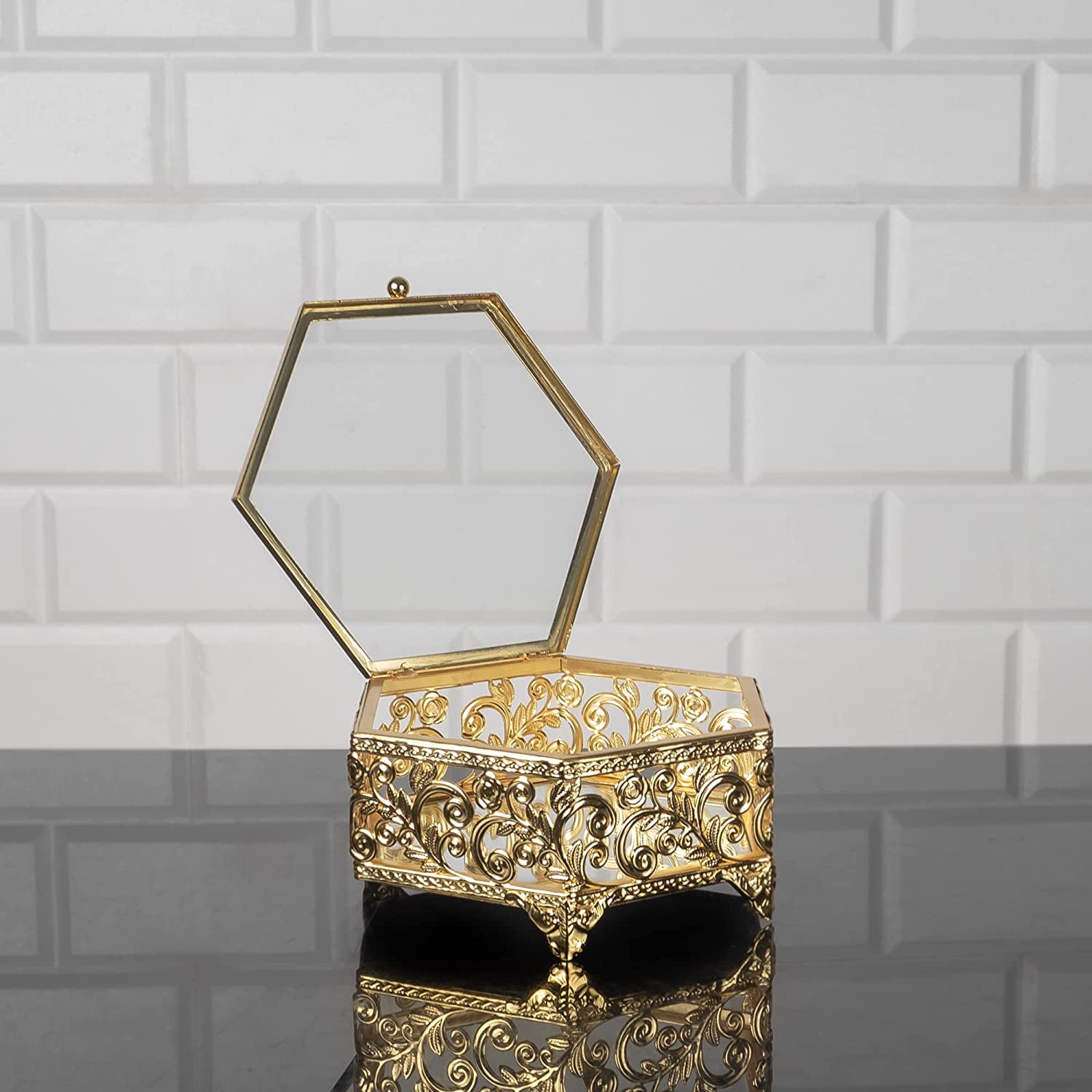 Handmade Jewelry Boxes for Women, Vintage Keepsake Boxes, Hexagon Metal ...