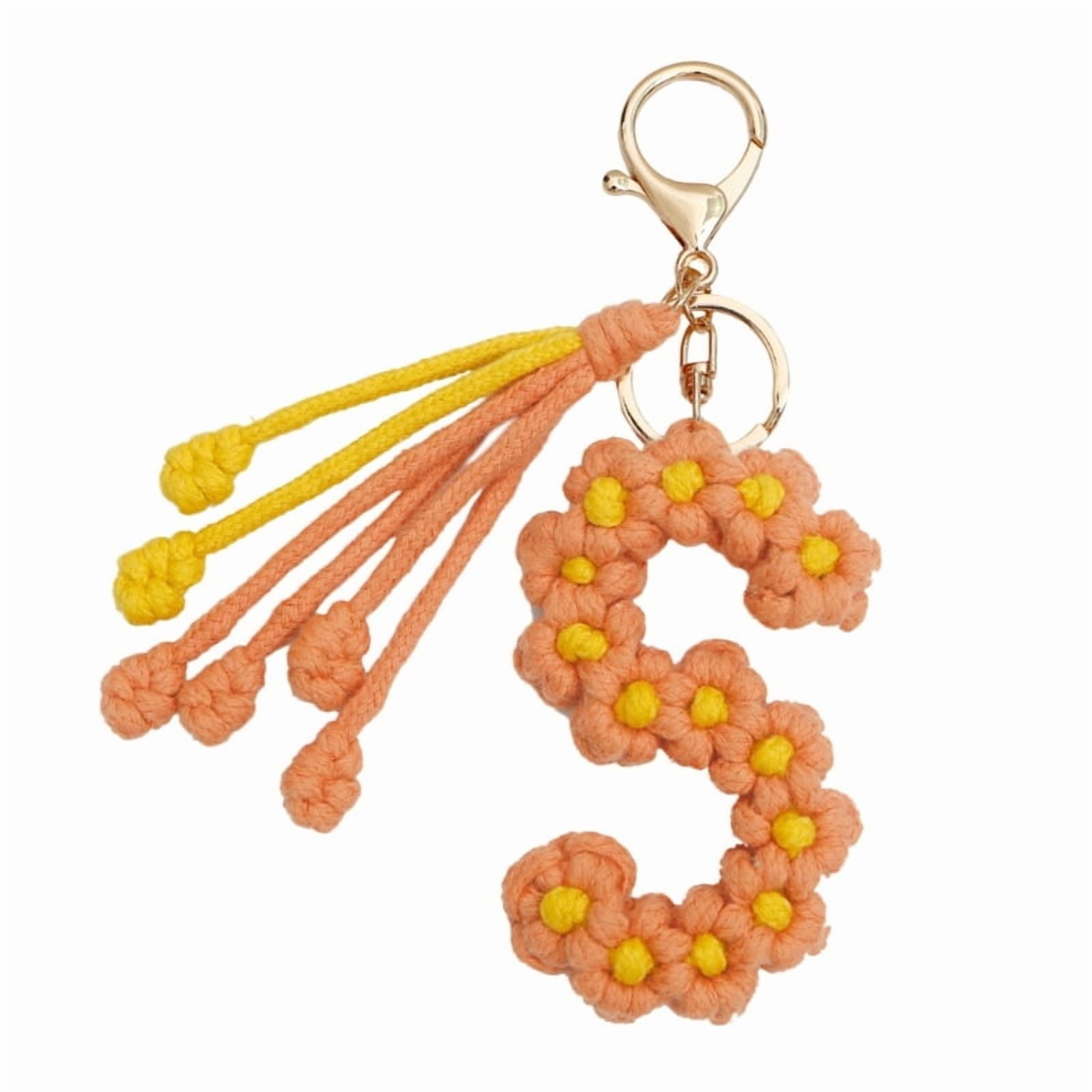 Handmade Knitted Keychain Crocheted Flower Letter Shape Keyring Stylish ...