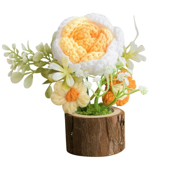 Handmade Knitted Potted Crochet Flower Bouquet Desktop Ornament Home ...