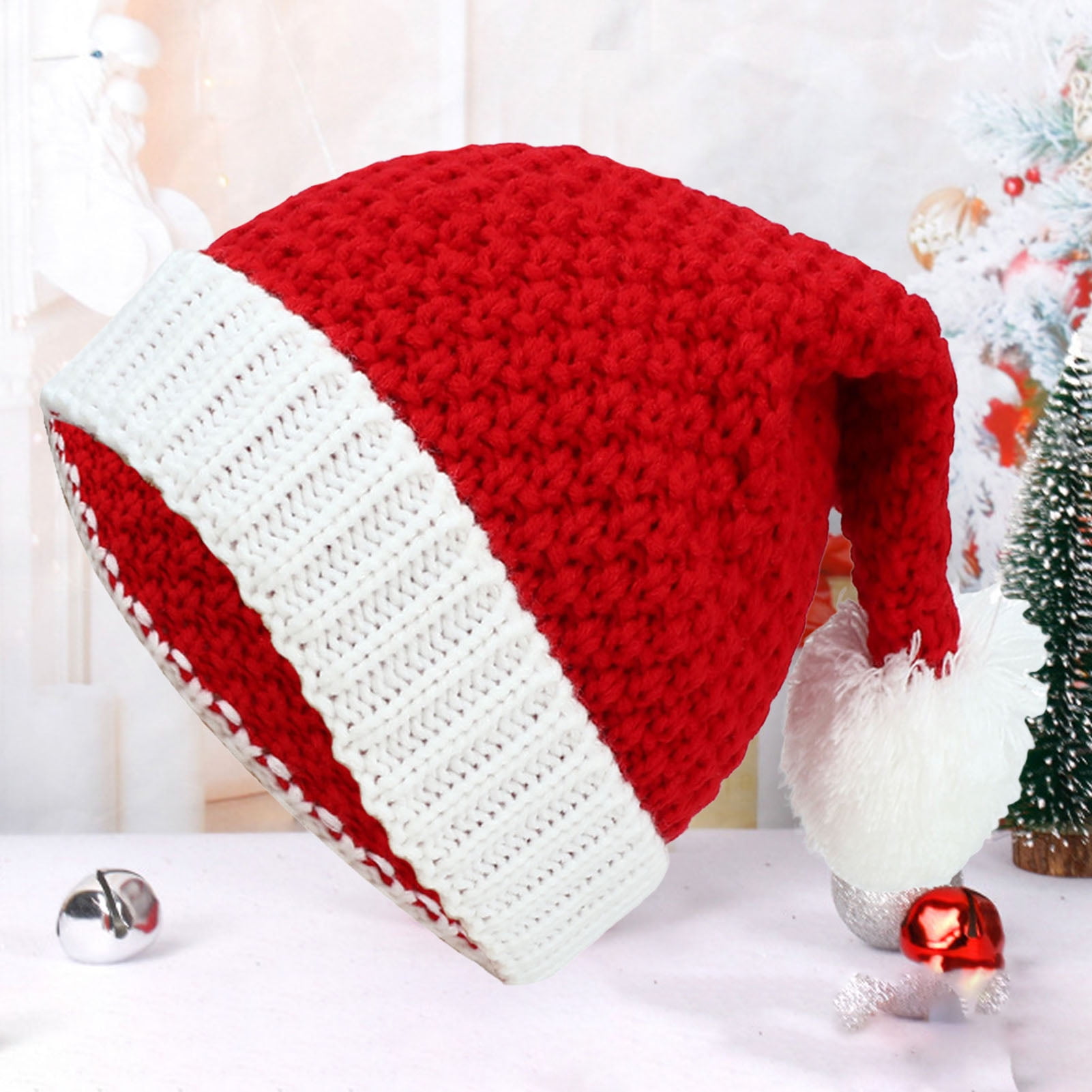 Handmade Knitted Santa Claus Cap White Pompom, Flanging Thermal Woolen ...