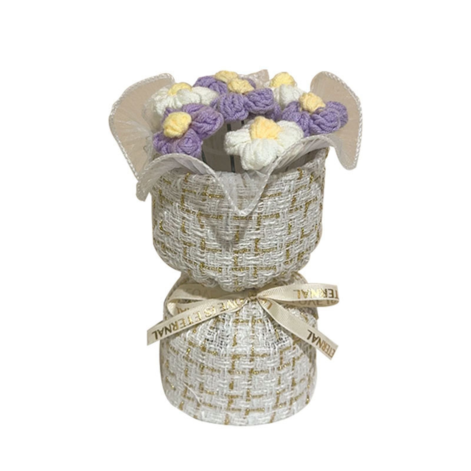 Handmade Knitted Yarn Puff Flower Arrangement for Birthday and Home ...