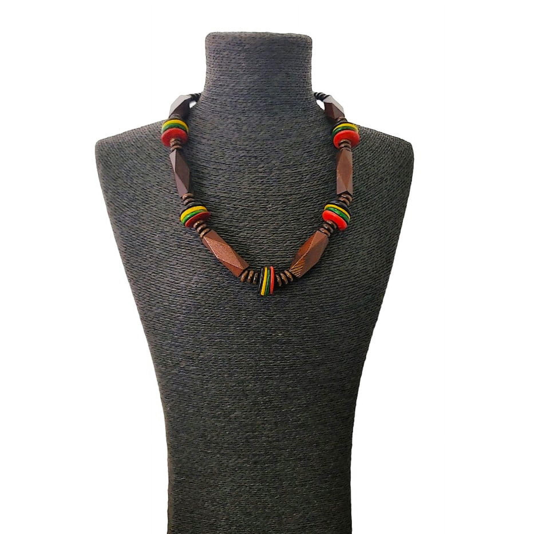 Handmade Large Brown Bamboo Wood & Coconut Coir Disc Beaded Necklace ...