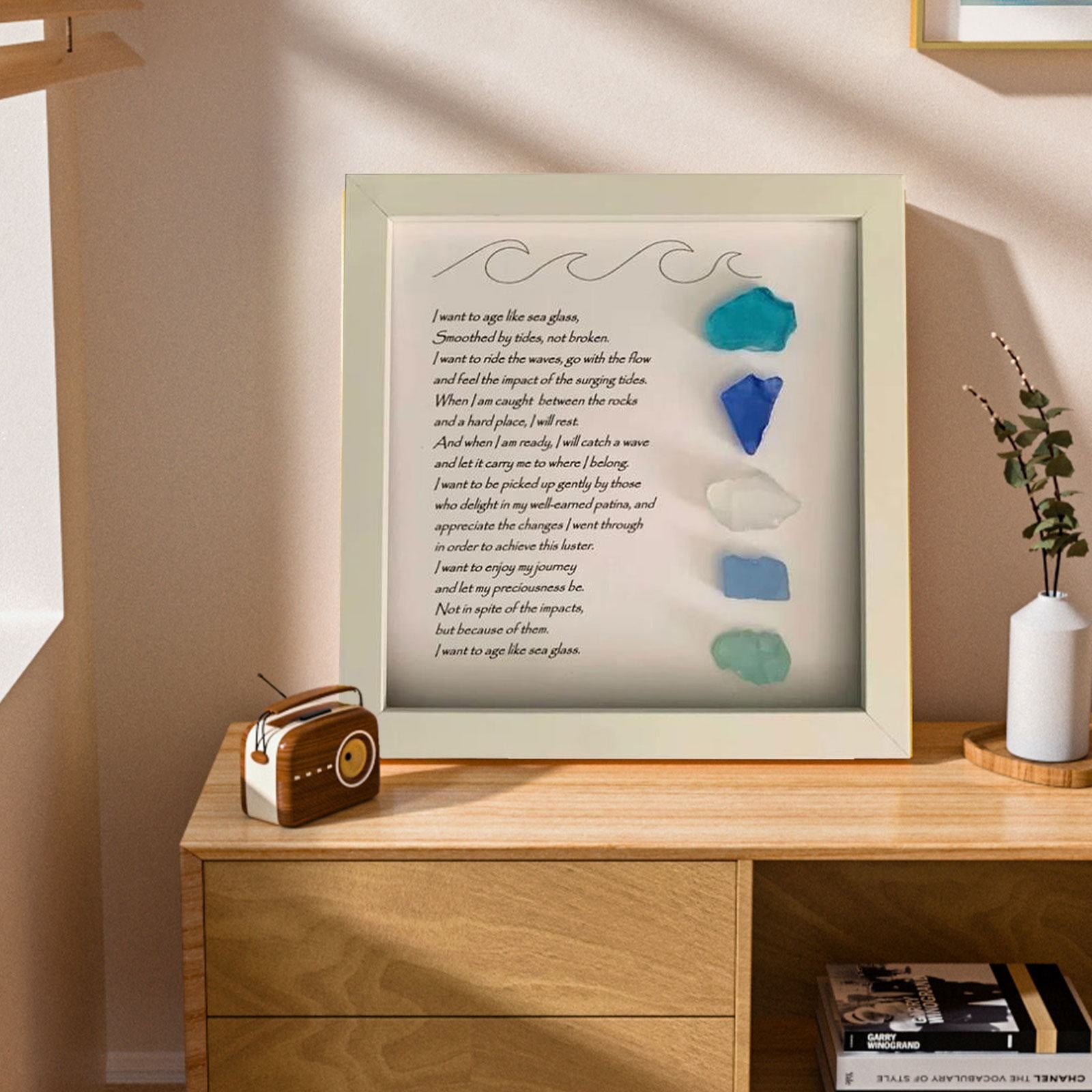 Handmade Large Sea Glass Poem Sea Glass Colorful Stone Picture Frame ...