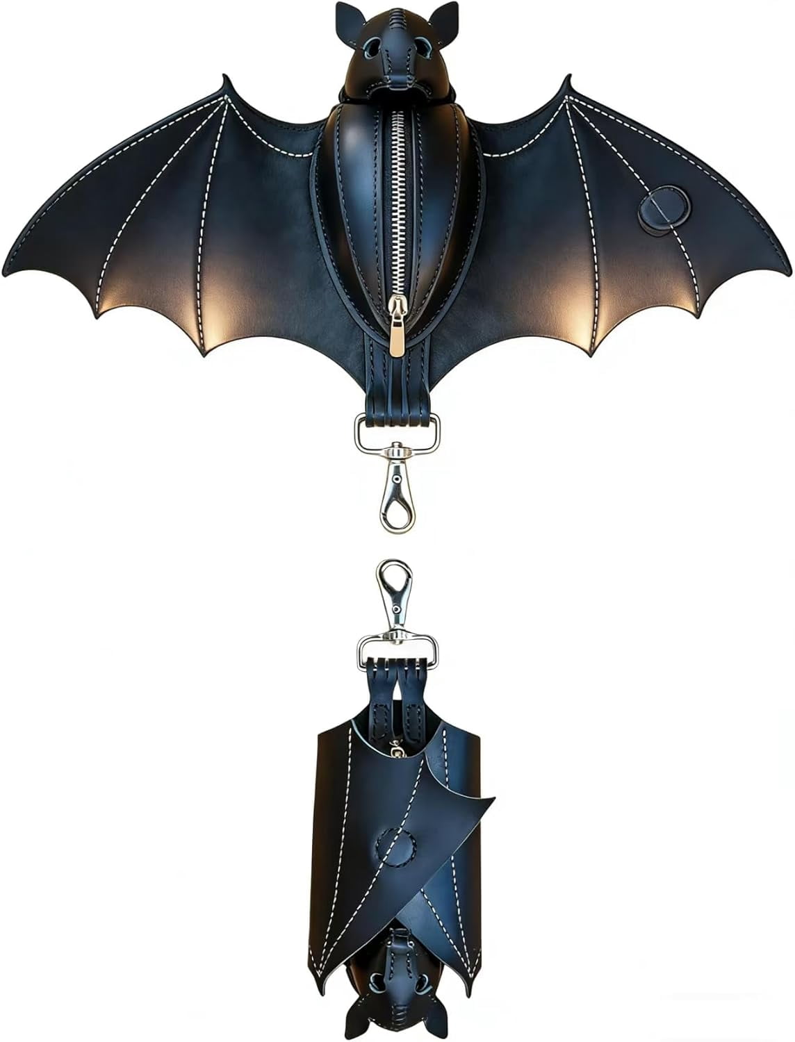 Handmade Leather Bat-Shaped Pouch – Gothic Wing Design with Zipper Coin ...