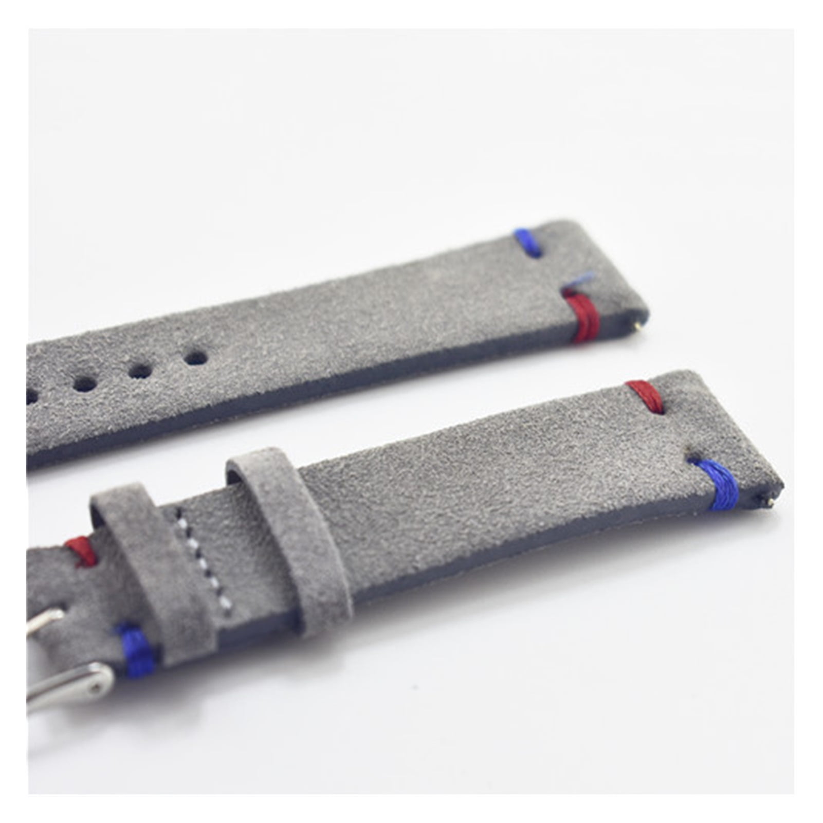 Handmade Leather Gray Strap 18mm/20mm/22mm Stainless Steel Buckle Red ...