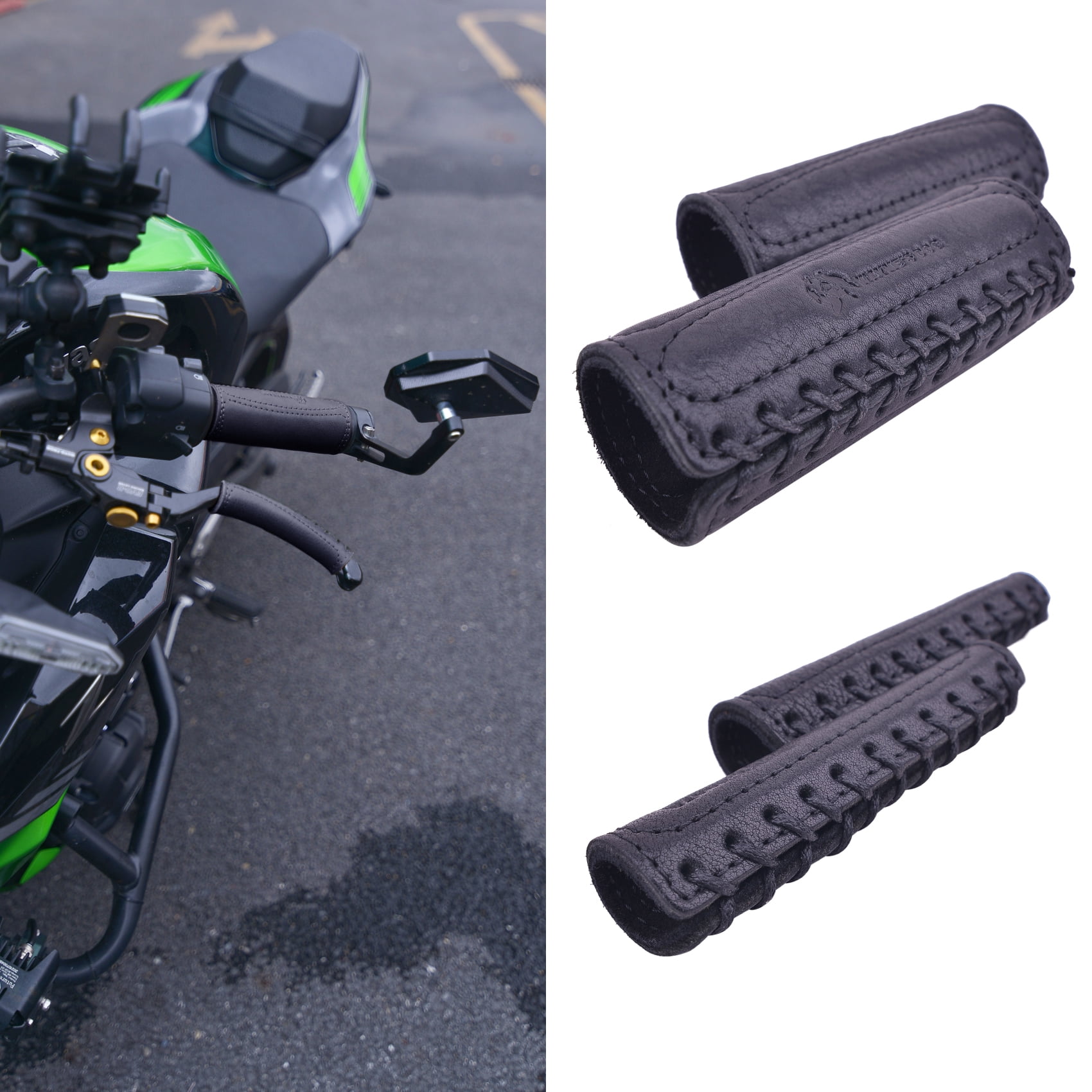 Handmade Leather Motorcycle Handlebar Grips Cover with Leather Brake ...