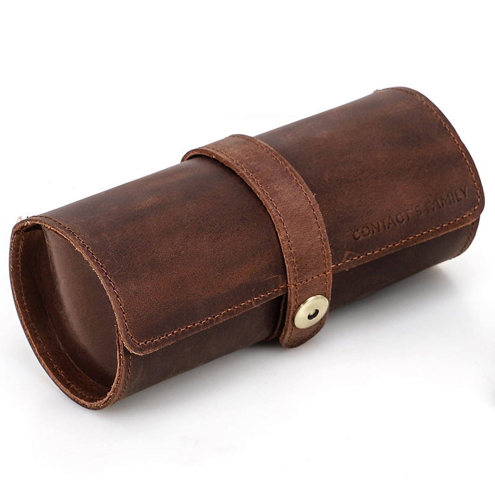 Handmade Leather Watch Roll Case – 3 Watch Capacity, Round Shape with ...
