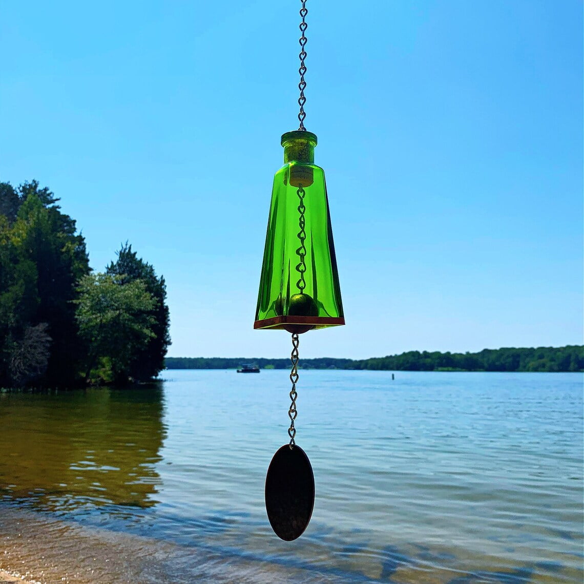 Handmade Lime Green Glass Wind Chimes Made From Pyramid Shaped Bottles ...