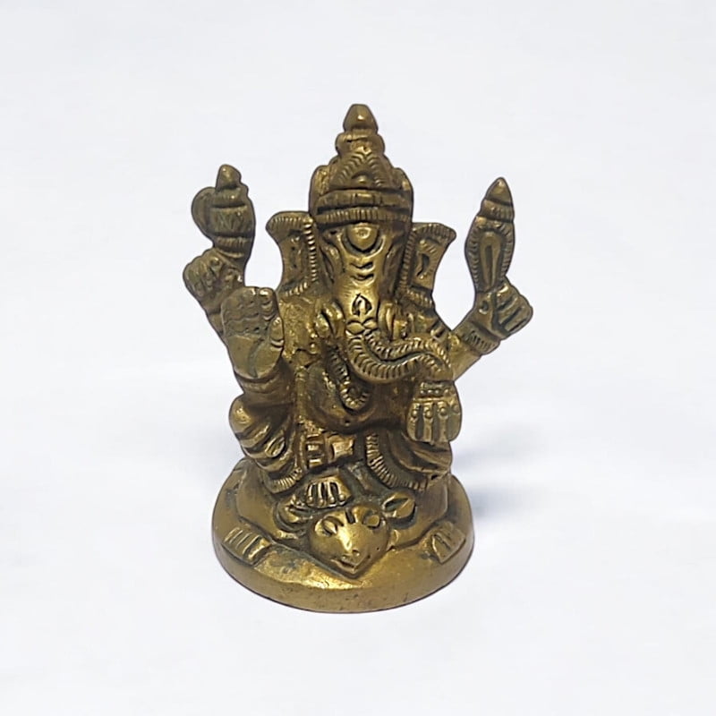 Handmade Lord Ganesh Ji With Musak Pure Brass Statue Handcrafted Temple ...