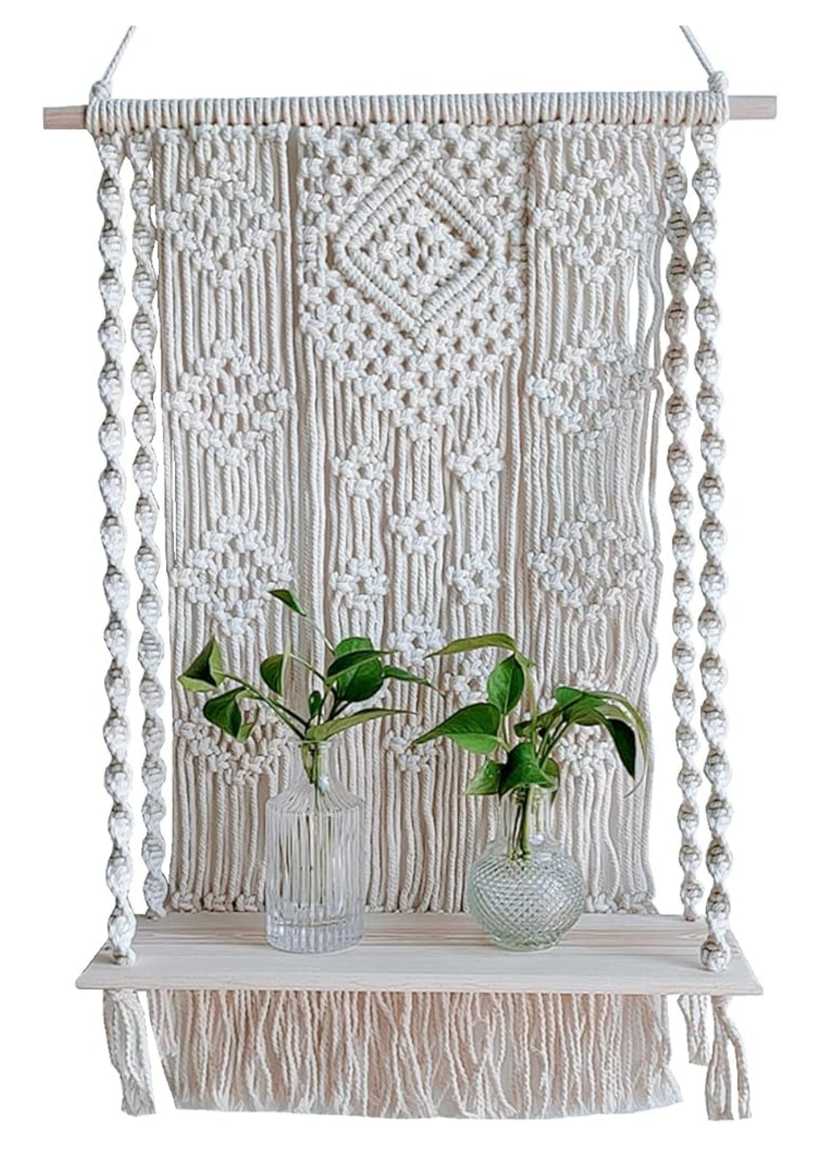 Handmade Macrame Plant Hanger with Floating Shelf | Boho Indoor/Outdoor ...