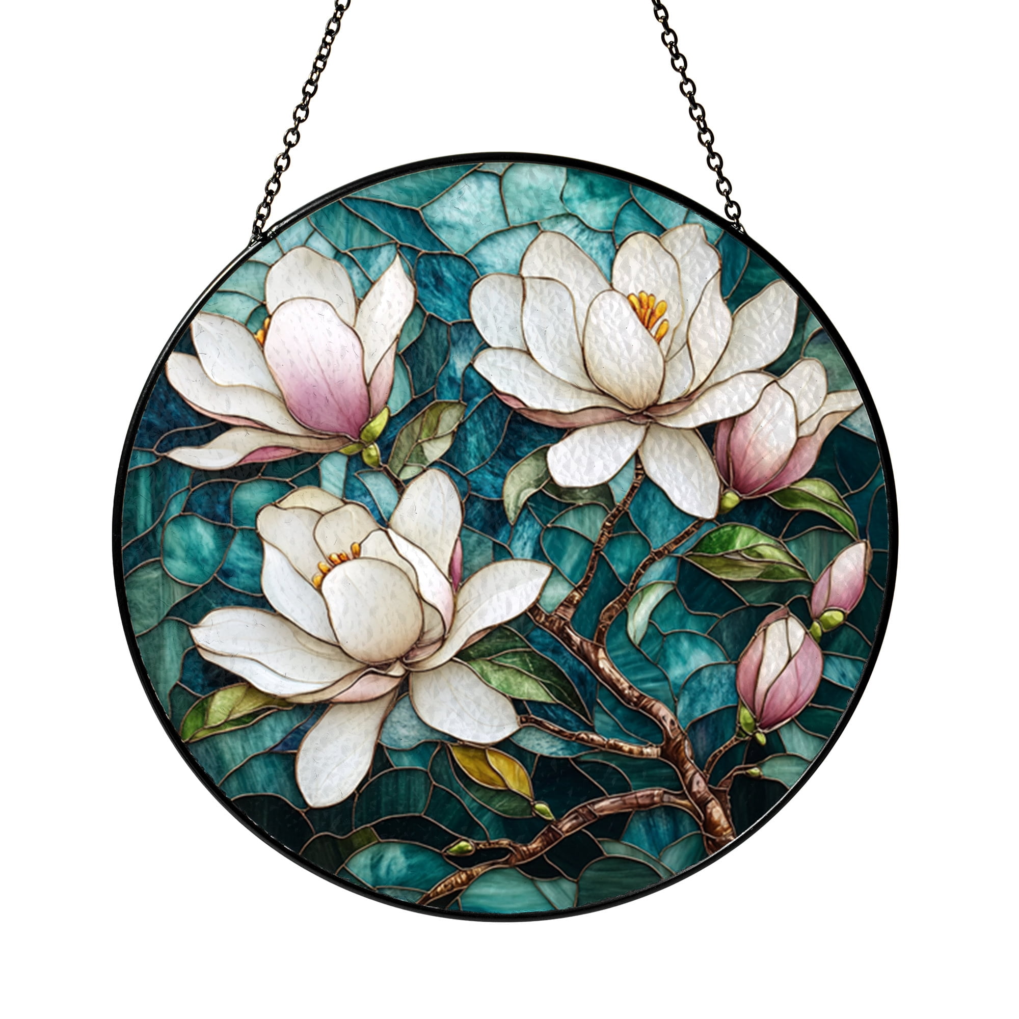 Handmade Magnolia Tree Stained Glass Suncatcher – Vibrant Flower Window ...