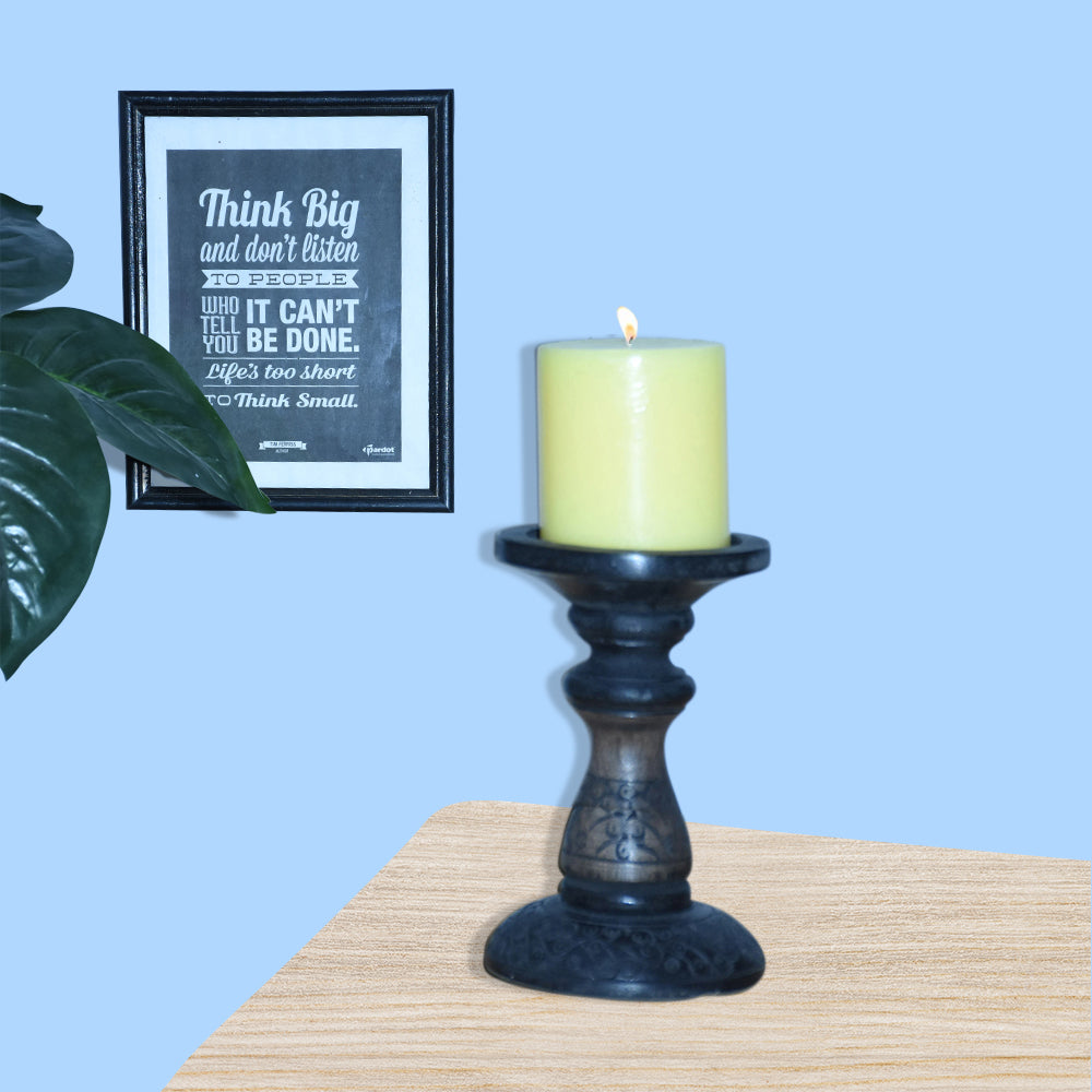 DecMode Traditional and Timeless Mango Wood Pillar Candle Holder Set of ...