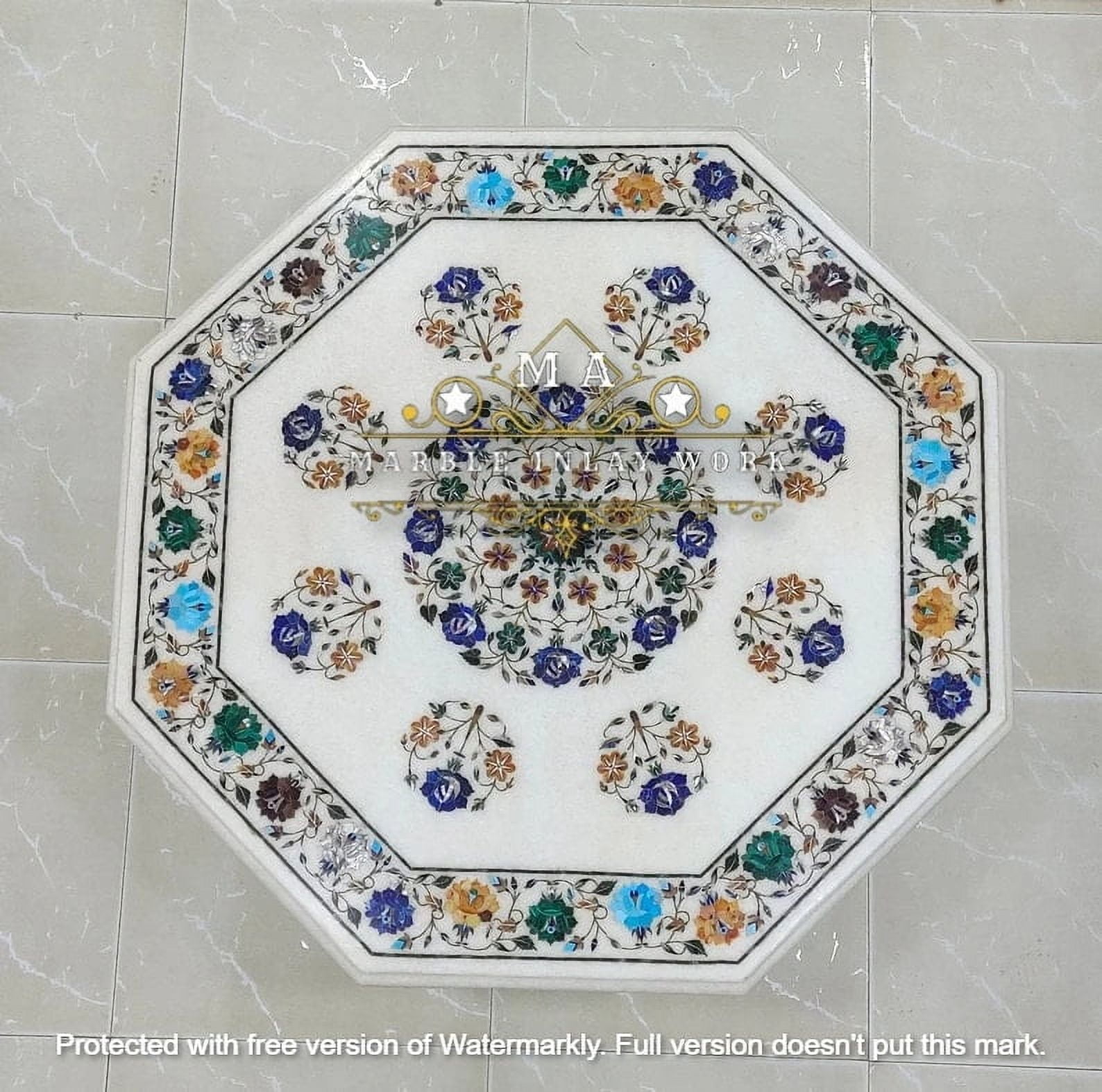 Handmade Marble Inlay Coffee Table with Agate Accents, Intricate Inlay ...