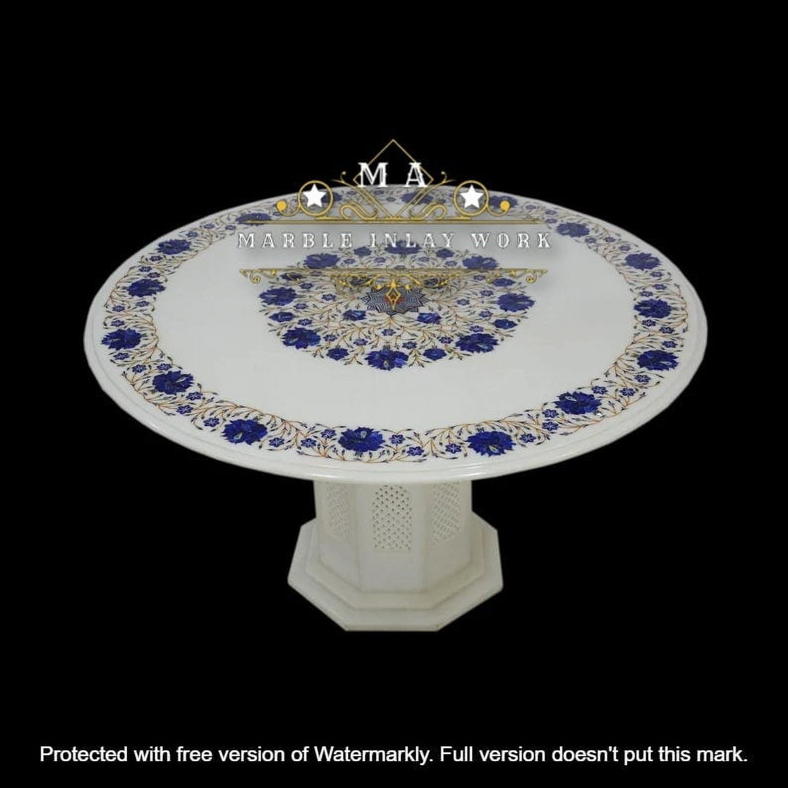 Handmade Marble Inlay Coffee Table with Lapis Stone and Lotus Flower ...