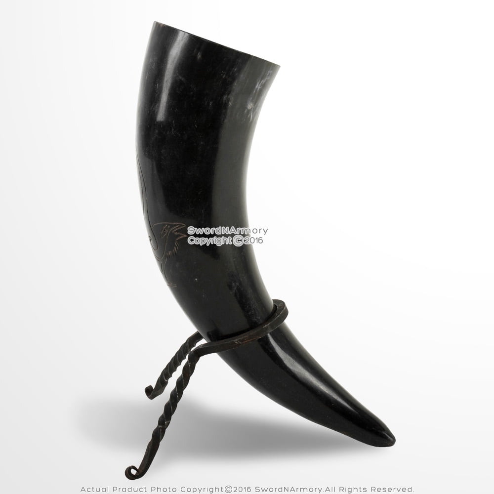Handmade Medieval Eagle Engraved Cow Horn w/Iron Display Rack - Walmart.com
