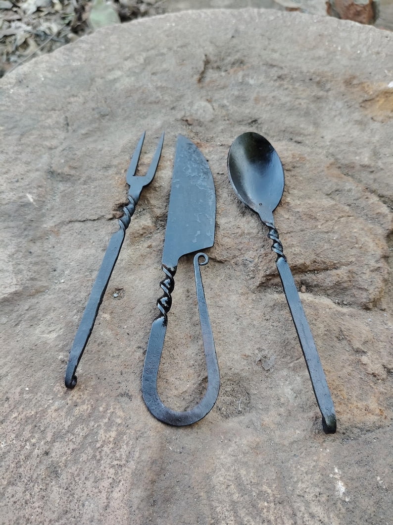 Handmade Medieval Viking Cutlery Set – Knife, Fork, and Spoon ...