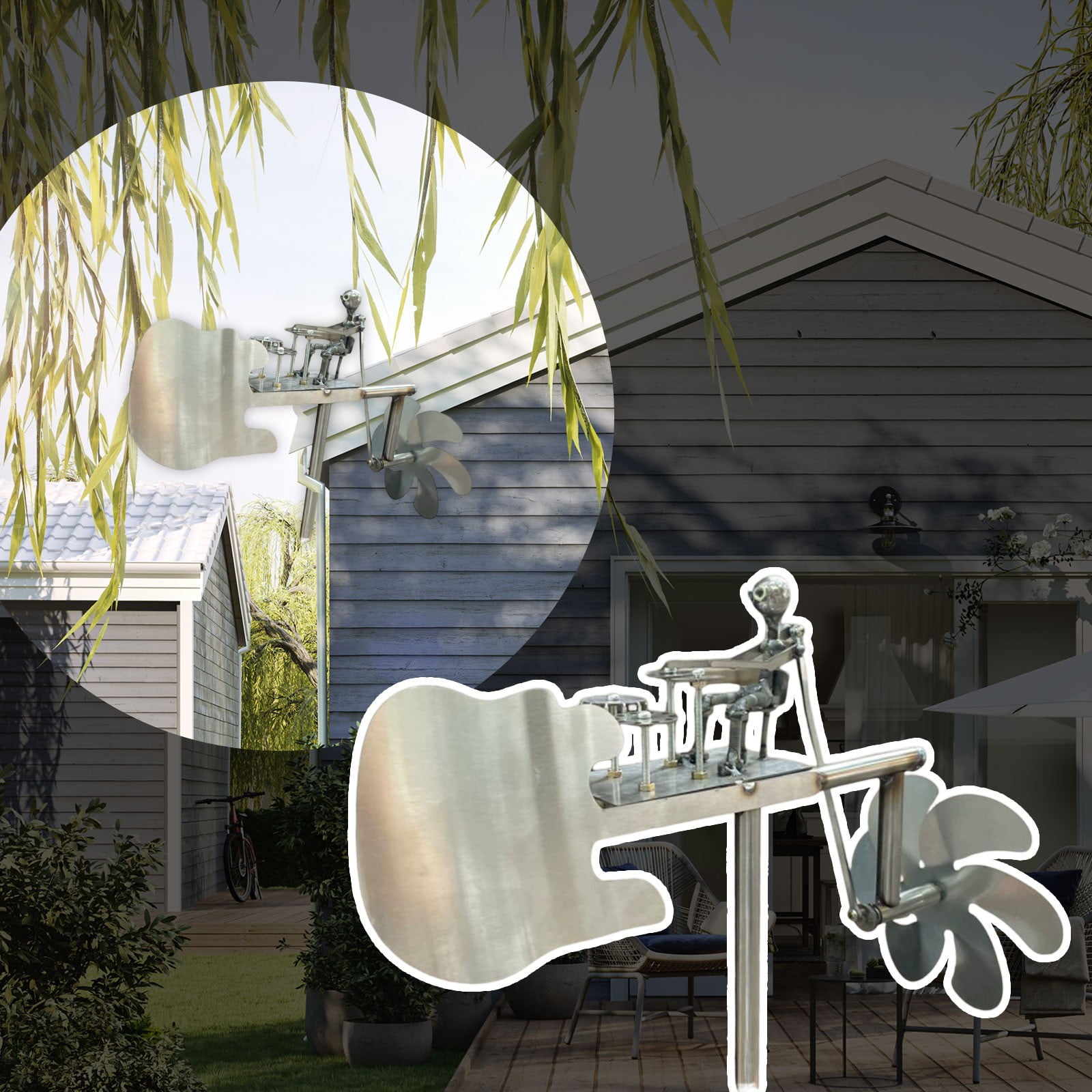 Handmade Metal Drummer Guitar Windmill, Percussionist Music Figurines ...