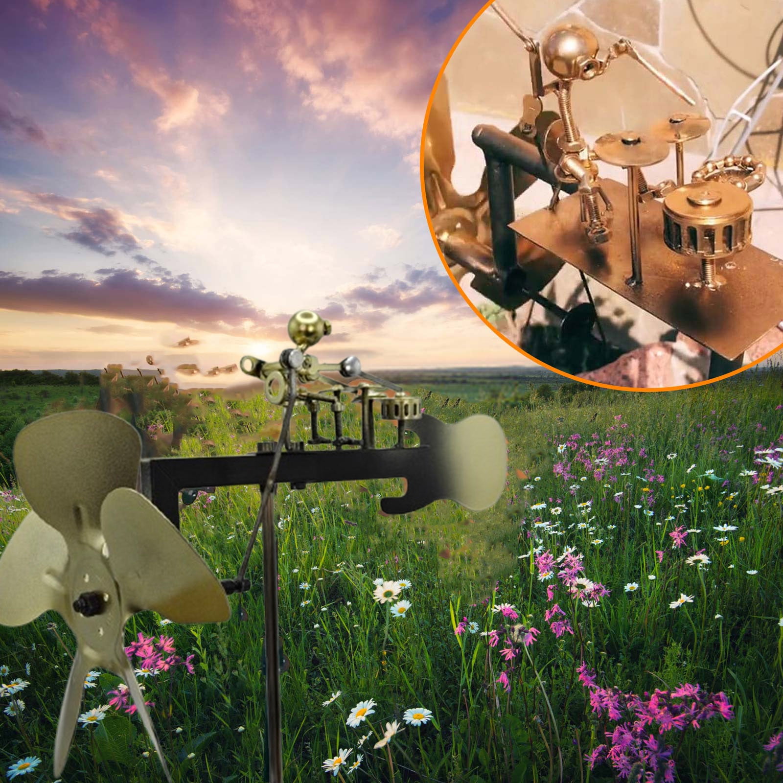 Handmade Metal Drummer Windmill, 2025 Percussionist Music Figurines and ...