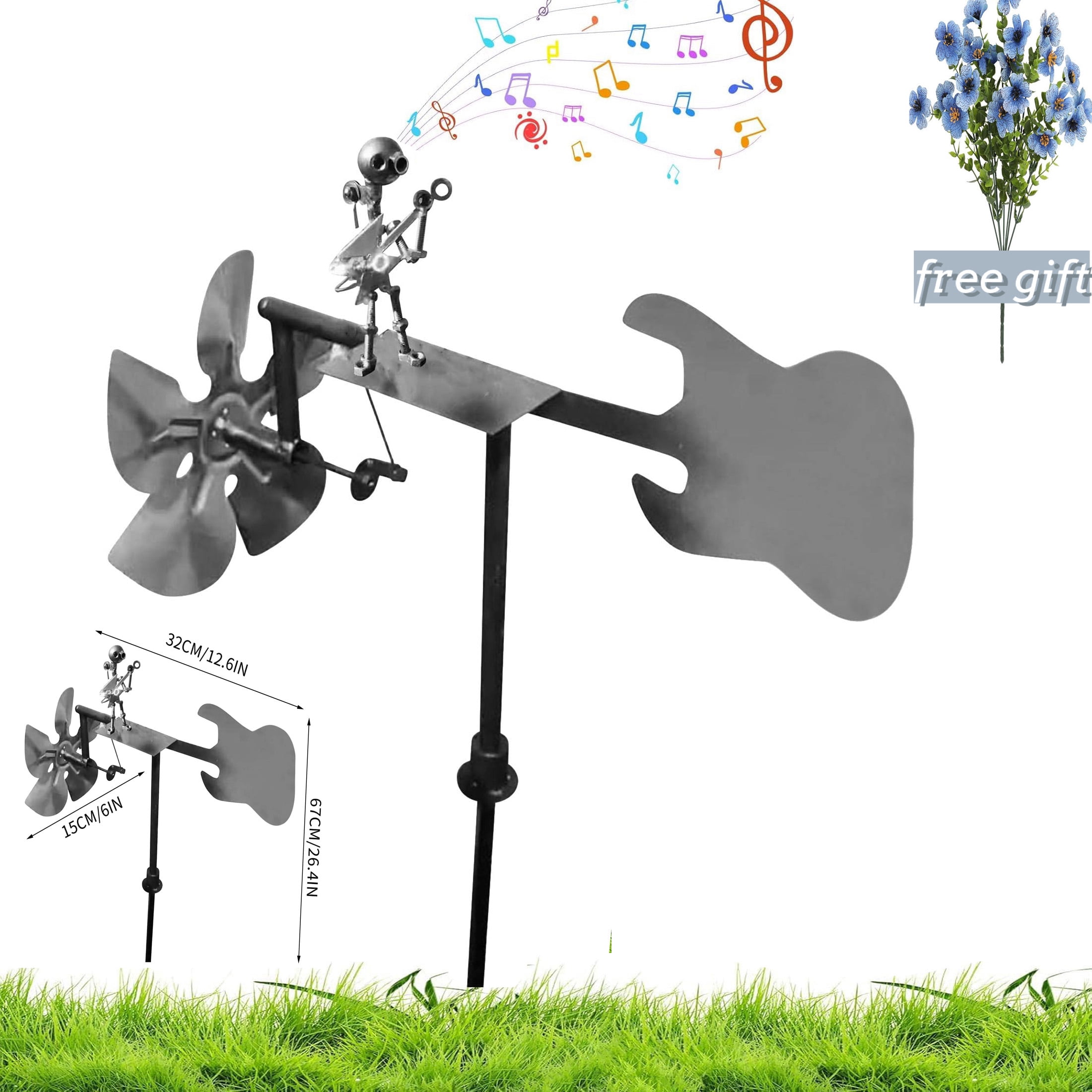Handmade Metal Drummer Windmill, Guitarist Wind Sculptures & Spinners ...