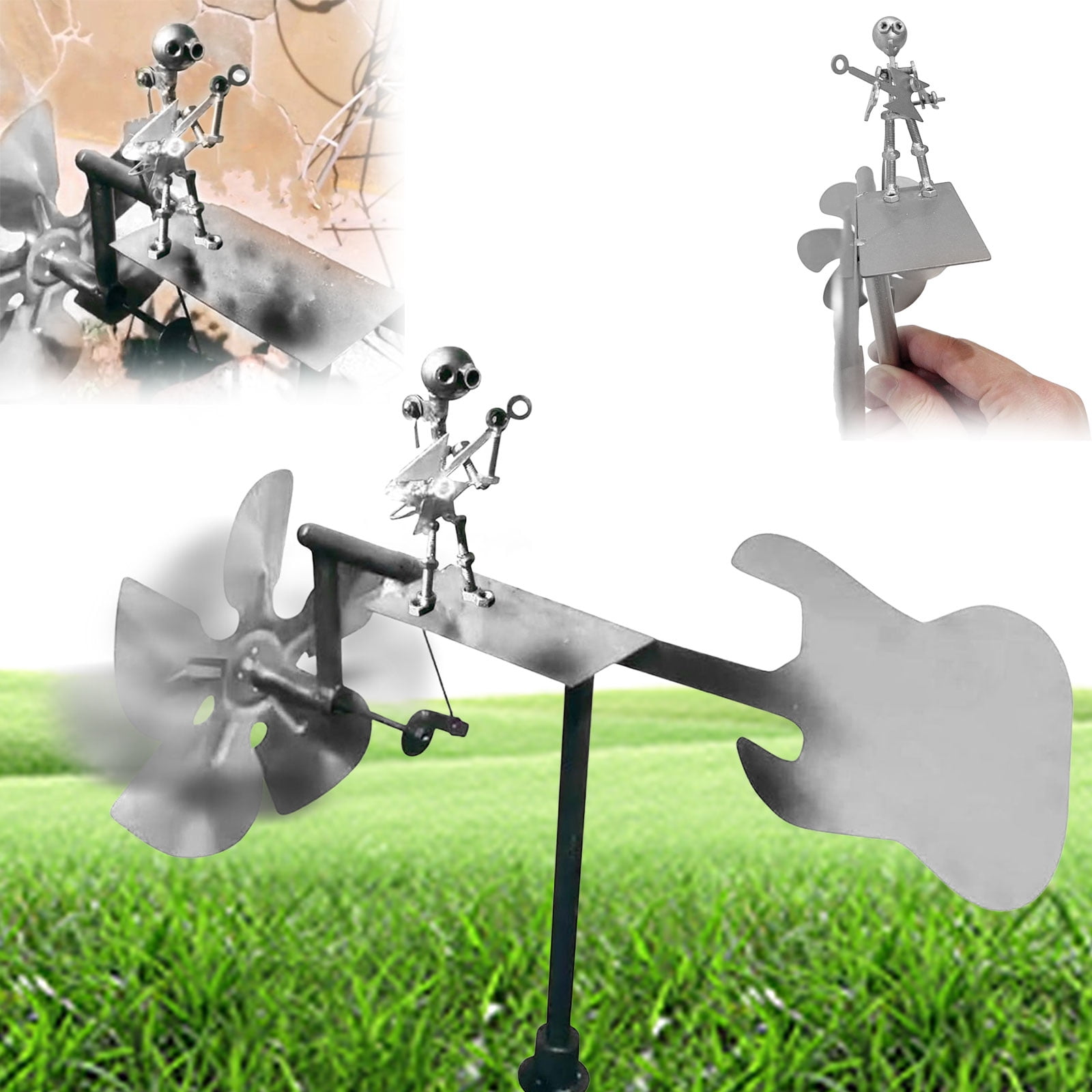 Handmade Metal Drummer Windmill, Guitarist Wind Sculptures & Spinners ...