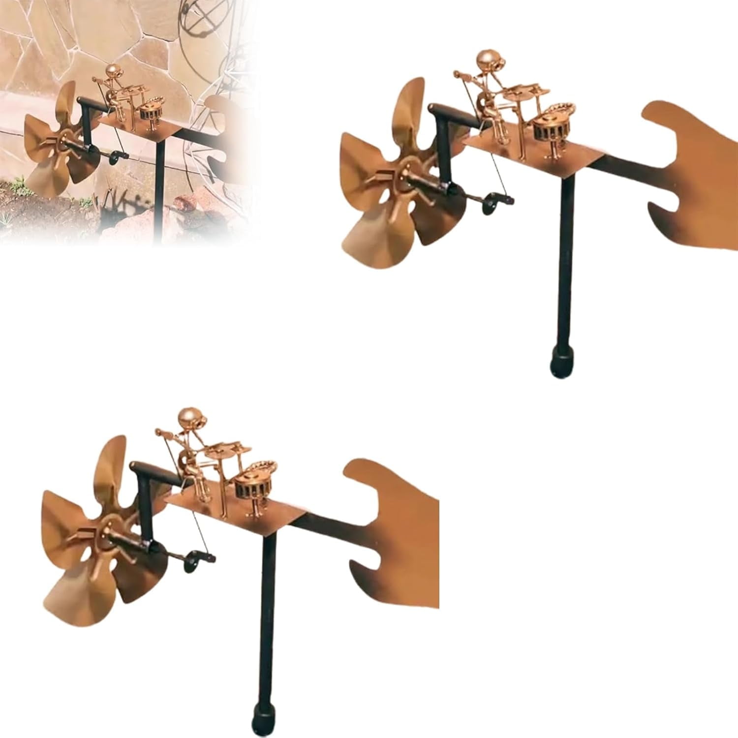 Handmade Metal Drummer Windmill,Percussionist Music Figurines and ...